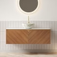 MMGW 48-Inch Brown Oak Floating Vanity with Twill Doors and Stone ...