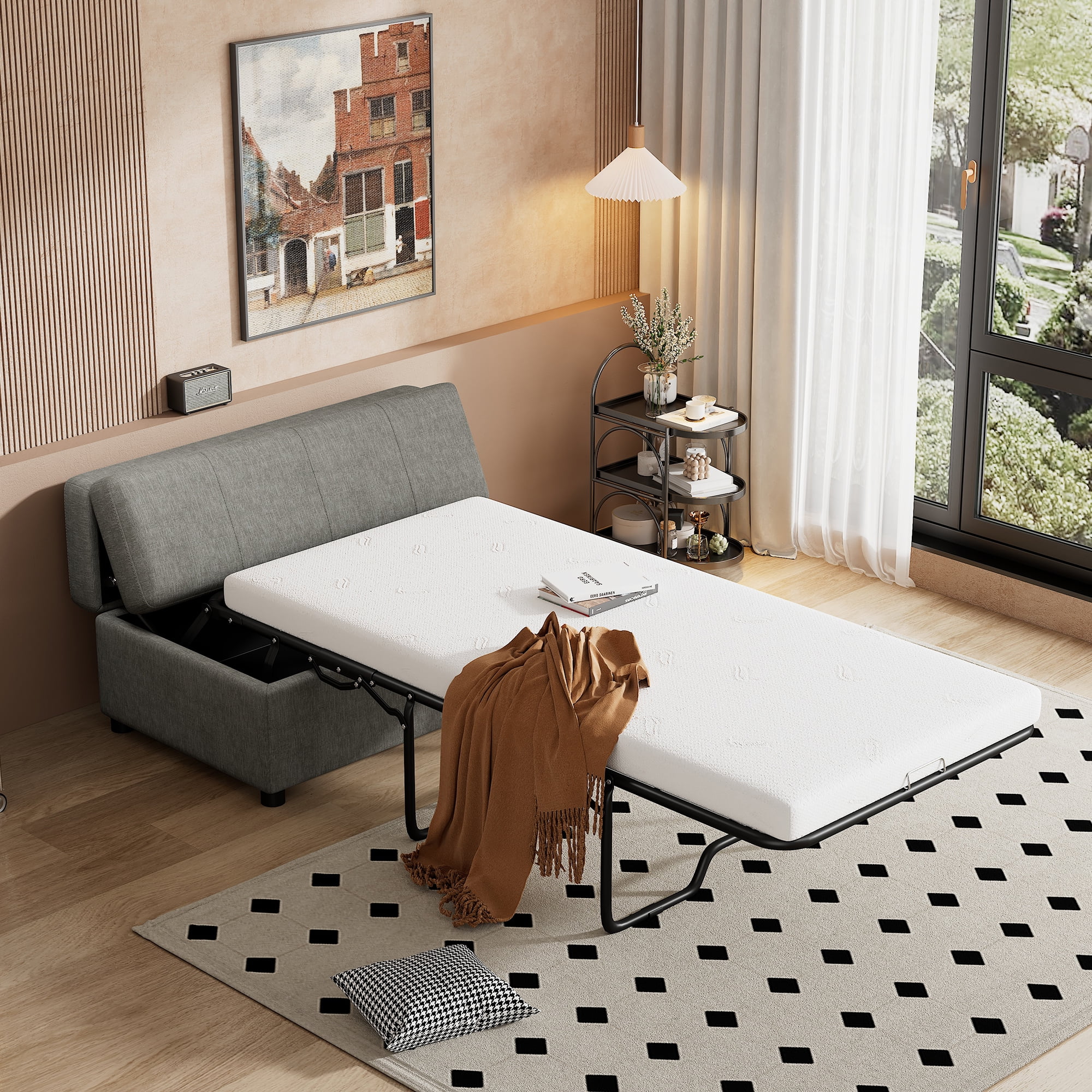MMGW Twin Folding Ottoman Sleeper Bed, Convertible, Dark Gray - Walmart.com