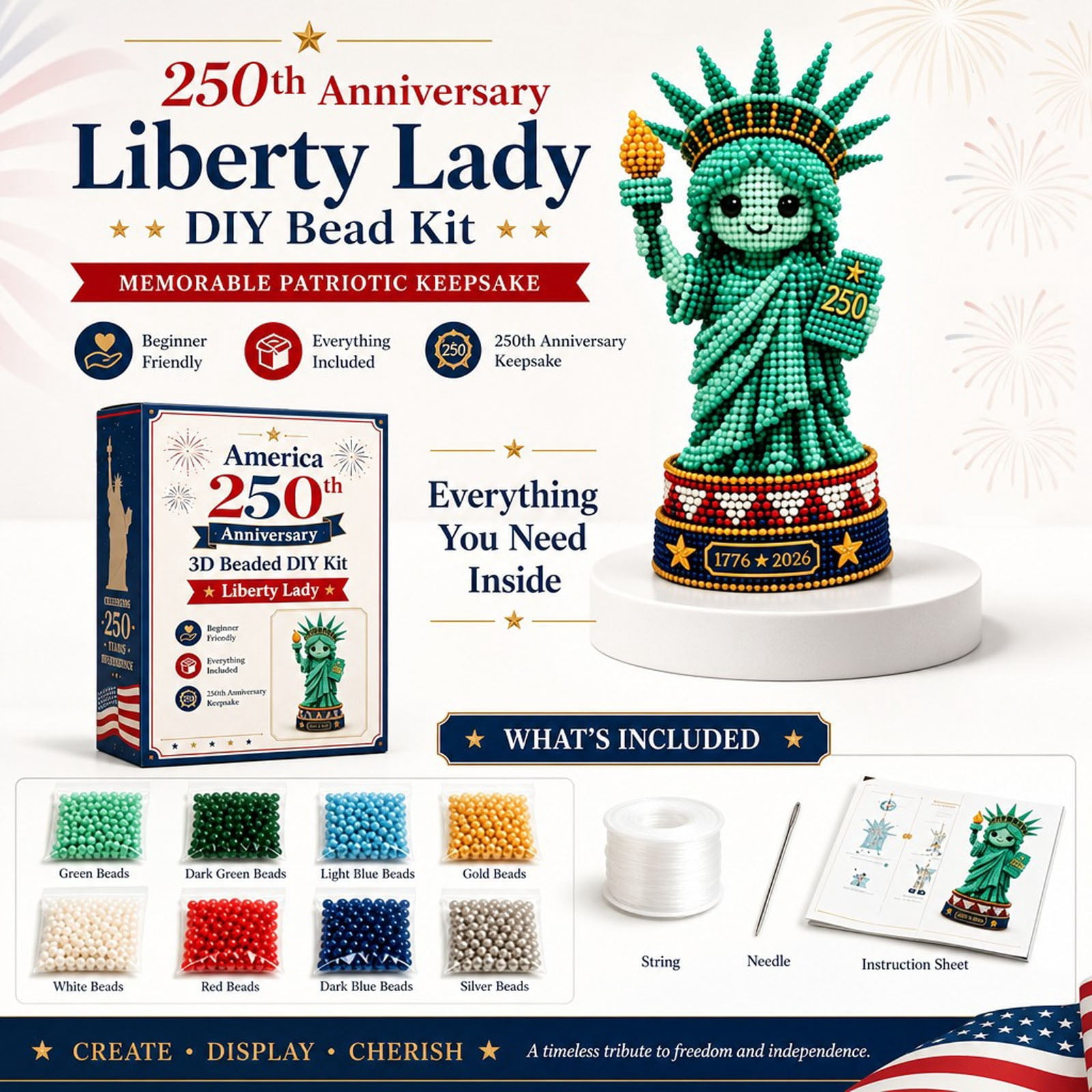 MMJ 3D Bead Craft Set Patriotic Design Star Spangled Banner for US ...