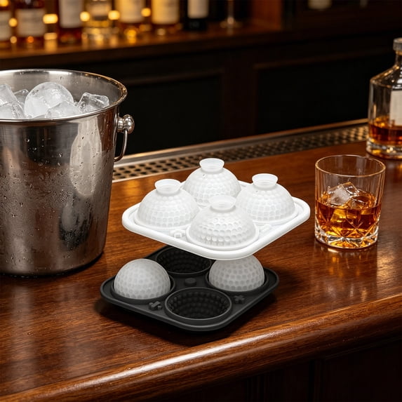 MMJ 4 Connected Golf Ball Silicone Freezer Mold With Funnel Cocktail ...