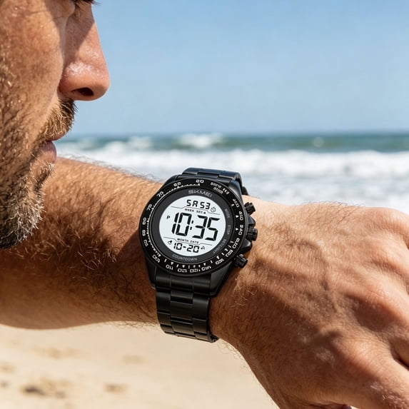 MMJ Digital Watch Multifunction Waterproof Stainless Steel Wristwatch ...