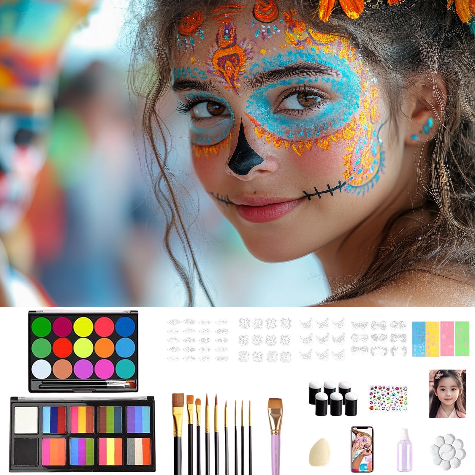 MMJ Face Paint Kit Water Activated Non Toxic Washable Body Art Set With ...