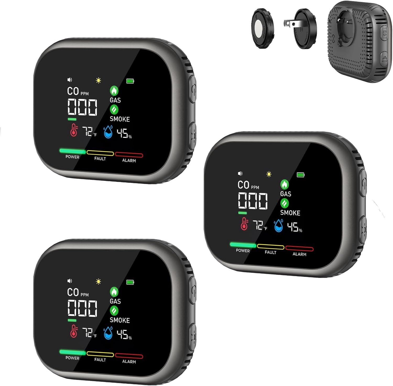 MMJ Gas Detector 6 in 1 CO Smoke Combustible Alarm Plug In with LCD ...