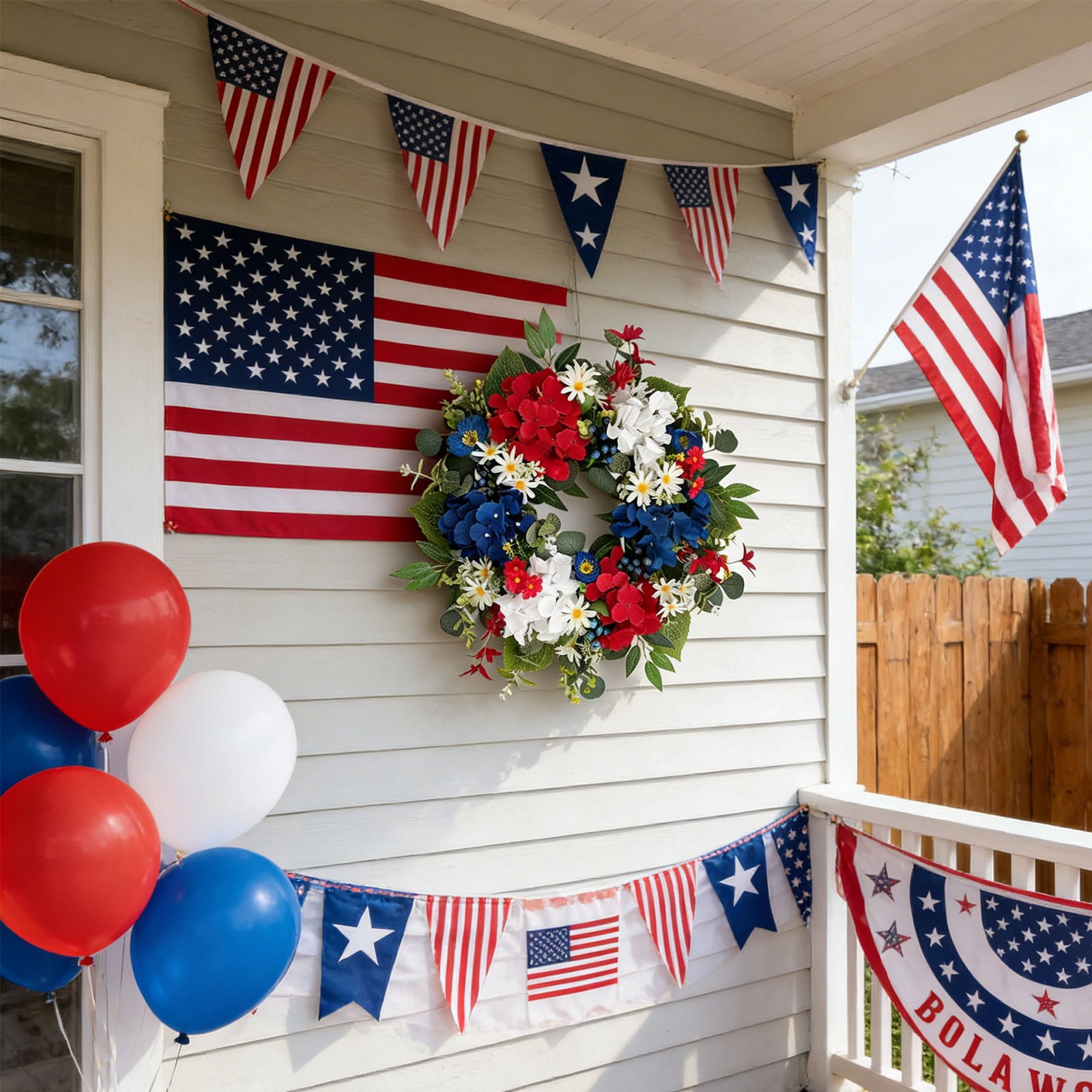 MMJ Hydrangea Artificial Flowers Wreath 4th of July Red White Blue ...