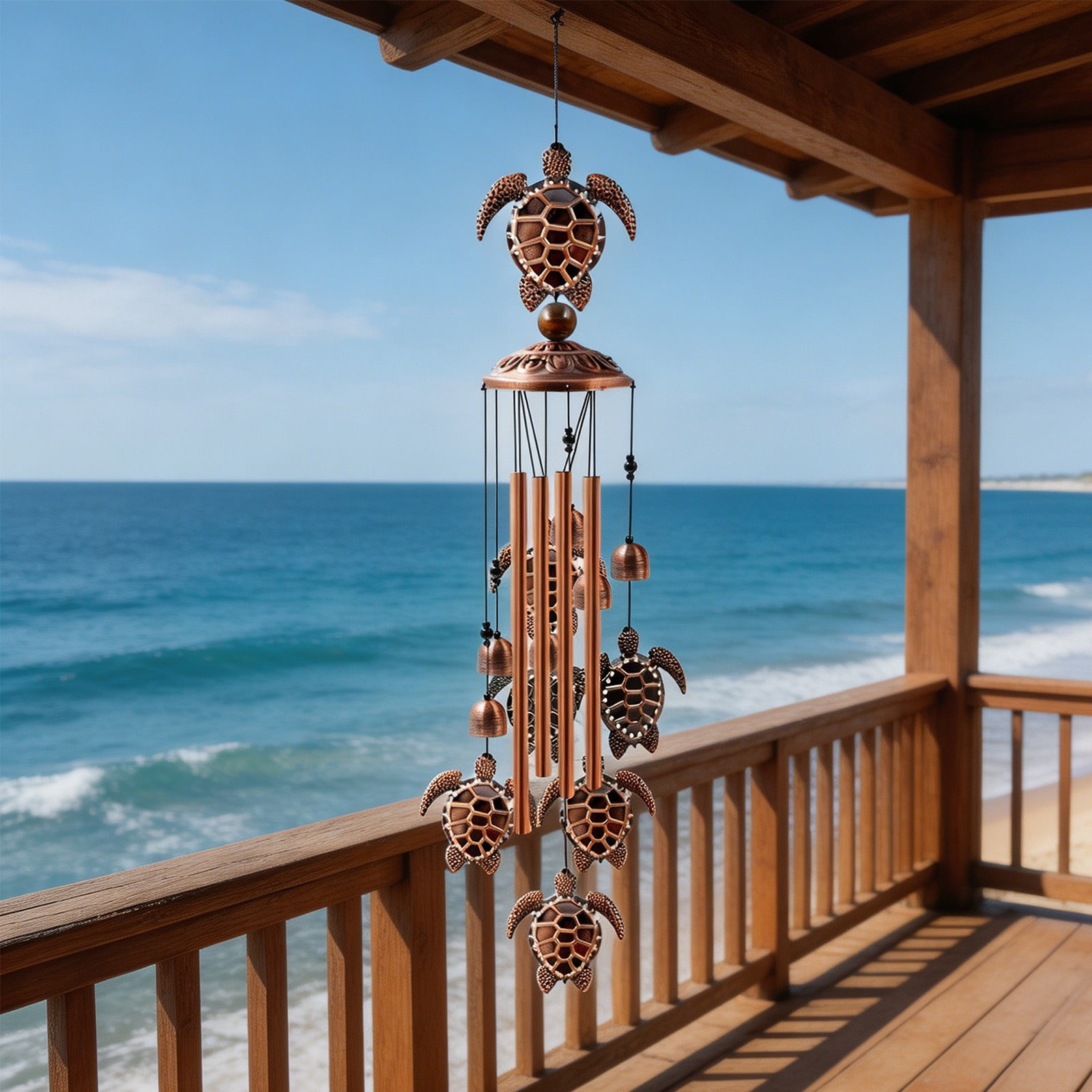MMJ Sea Turtle Wind Chime with Metal Bells Nautical Outdoor Hanging for ...
