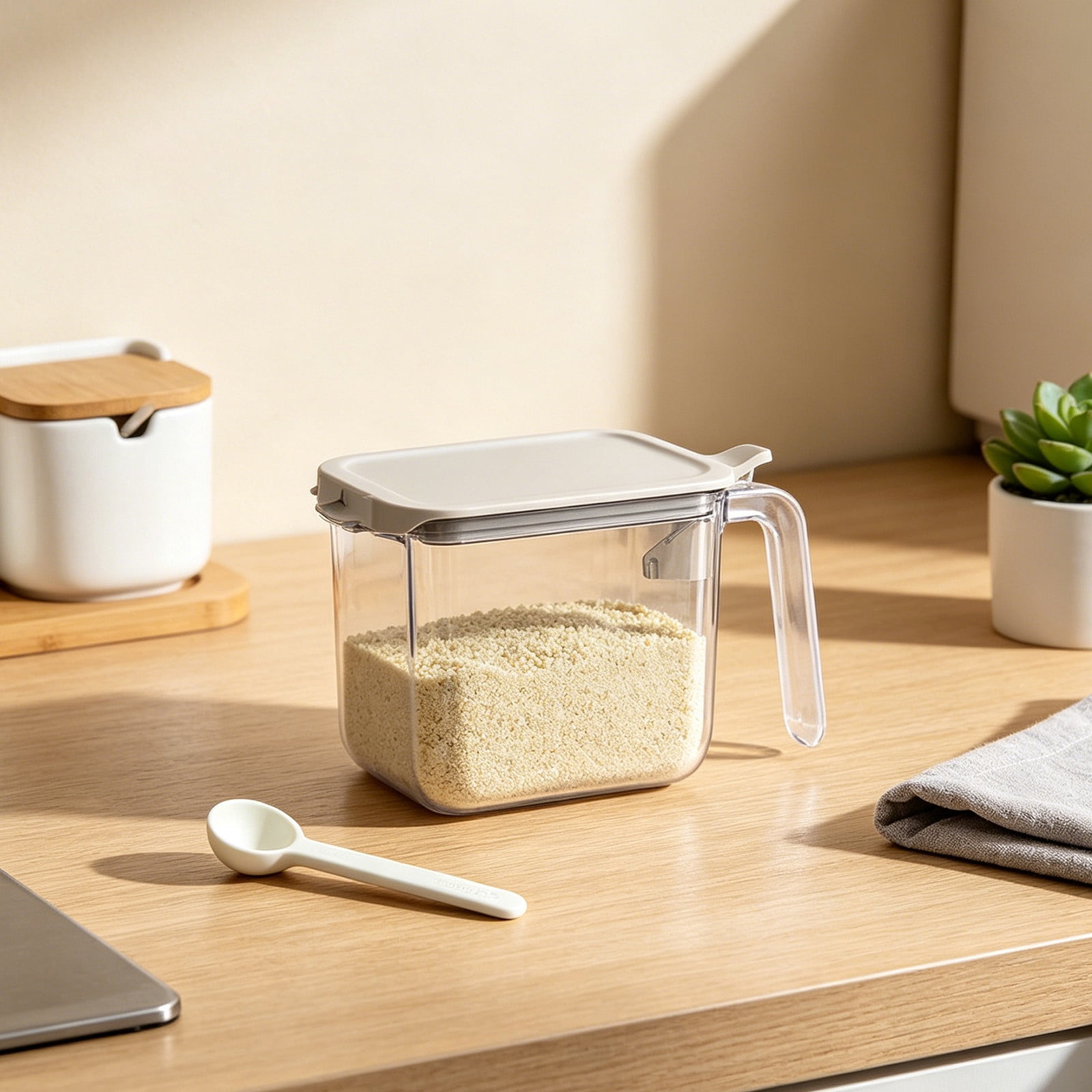 MMJ White Press Flip Lid Seasoning Container with Handle Airtight Spice ...