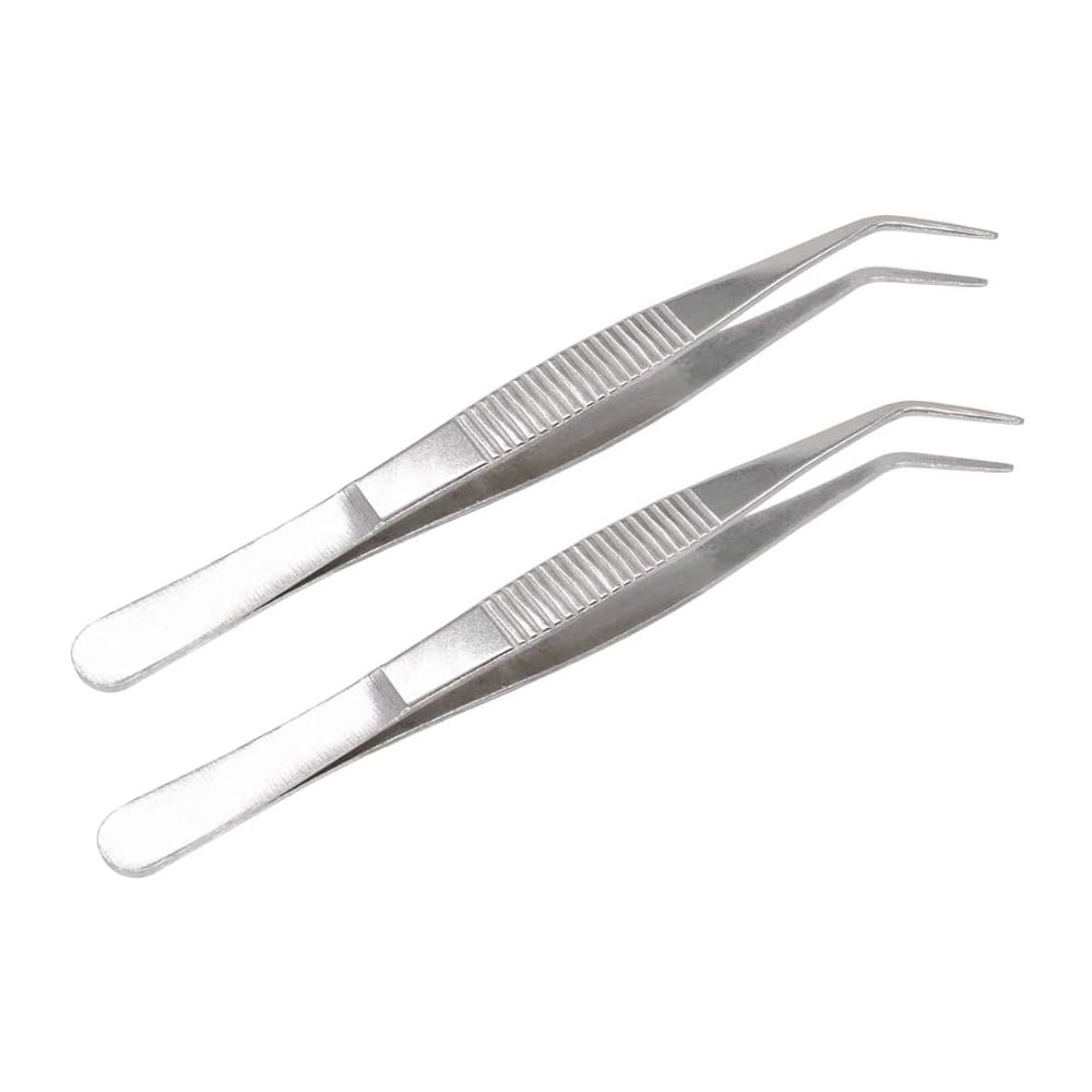 Mmobiel Stainless Steel Tweezers, 2 Pcs, 12cm/5 Inch, Curved Serrated ...