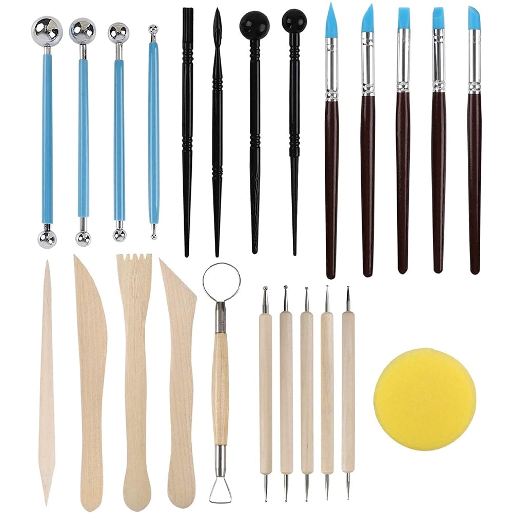 MMOBIEL 24 Pcs Polymer Silicone Rubber Clay Sculpting Tools - Wooden ...