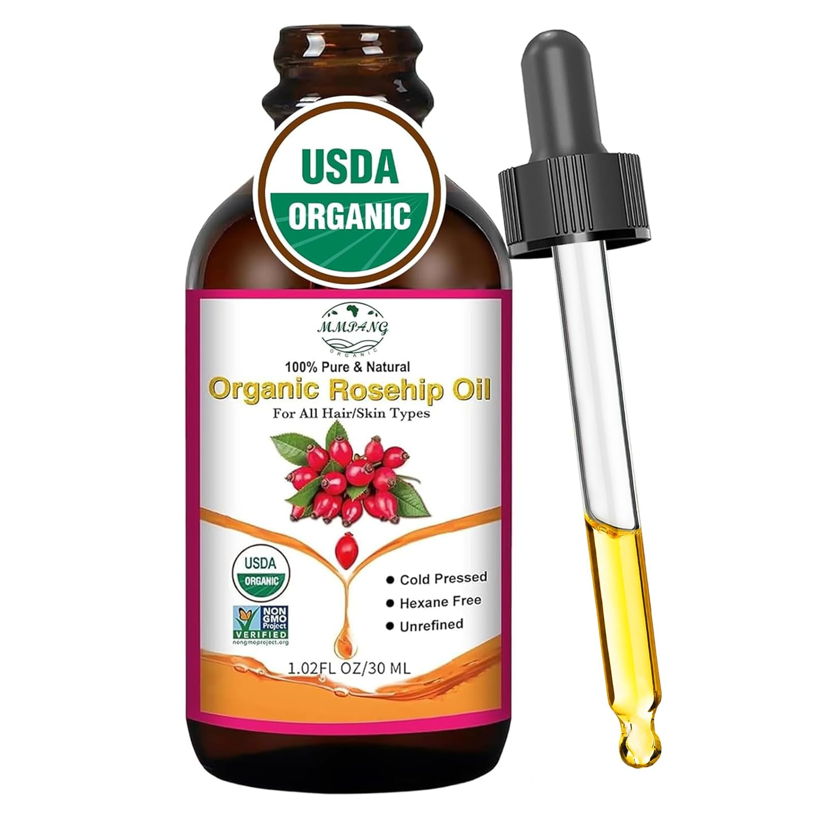 MMPANG Organic Rosehip Seed DPF11 Oil for Face, USDA Cold Pressed ...