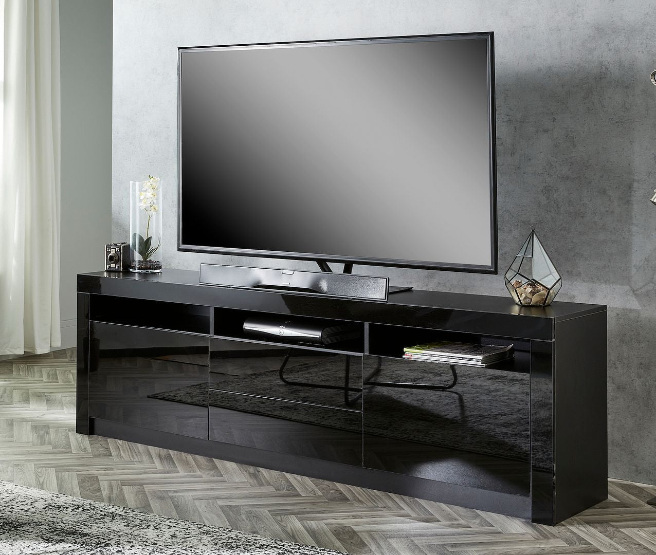 MMT Furniture Designs 78.7" Long Black Gloss TV Stand Cabinet ...