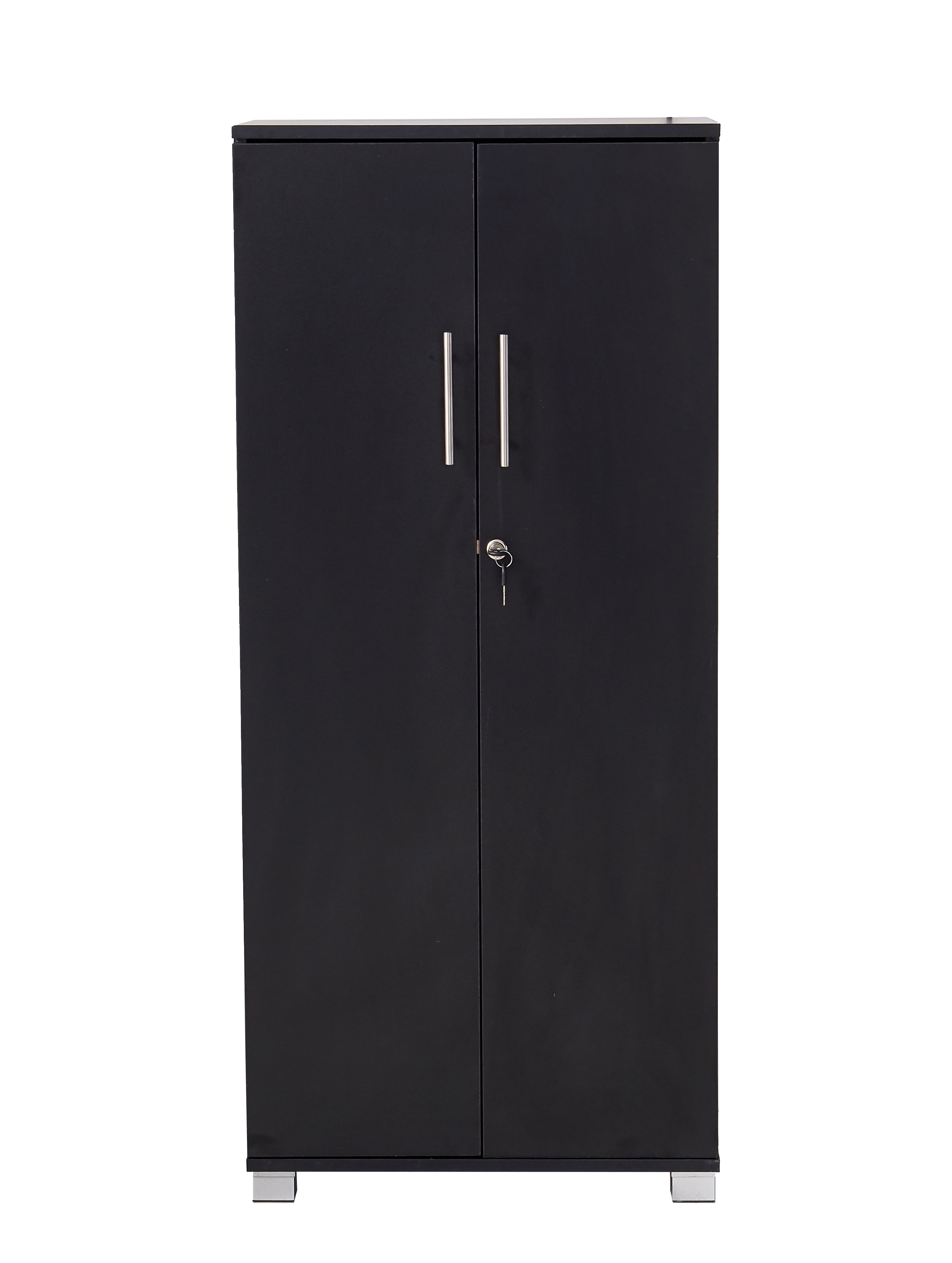 MMT Furniture IV12 Black Wood Storage Cabinet, 2 Door Locking Shelf ...