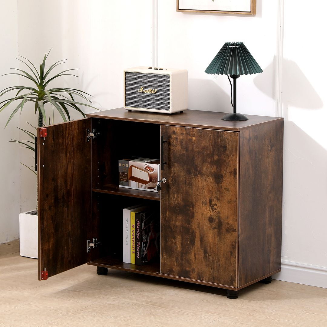 MMT Rustic Oak 2 Door Pantry, Storage Cabinet with Lock 31.5" Wide ...
