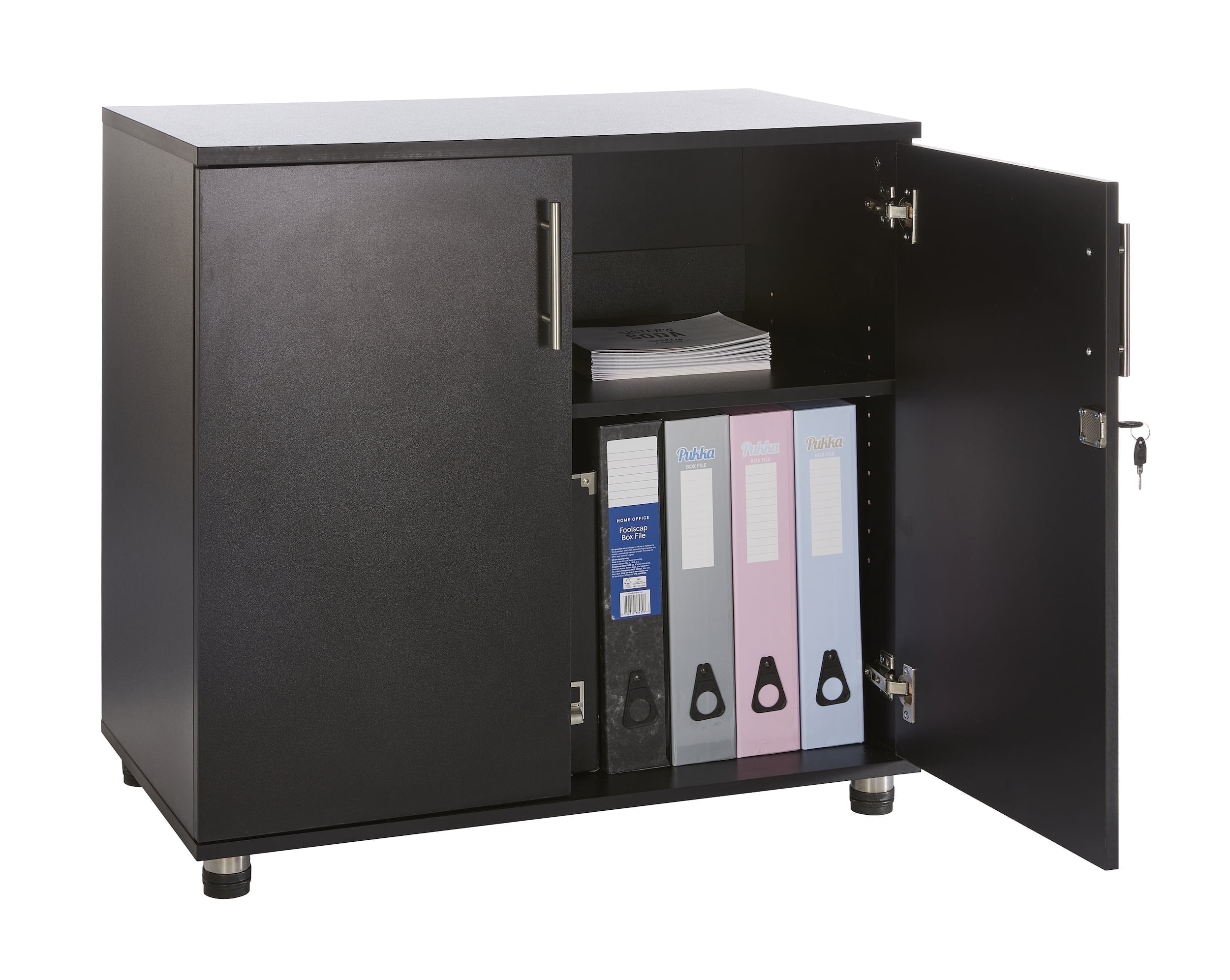 "MMT Ltd Black Locking Storage Cabinet, Desktop 29.5""x31.5"" Bookcase ...