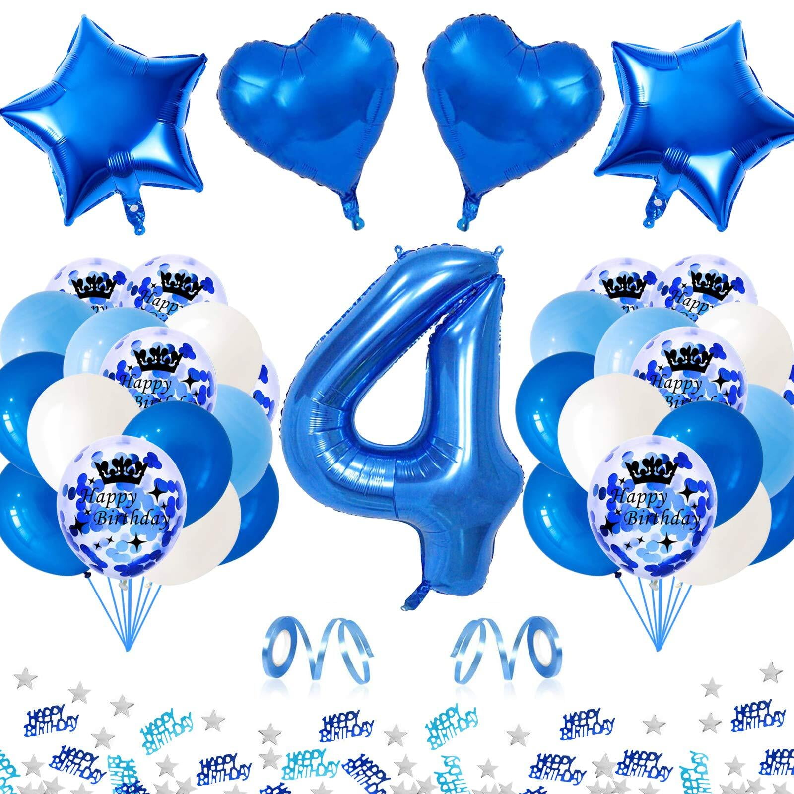 MMTX 4th Birthday Decorations Blue, 40 Inch Number 4 Foil Balloon Blue ...