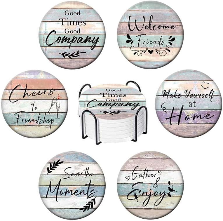 MMYGU Ceramic Coasters Set of 6-Absorbent Drink Coasters with Holder ...