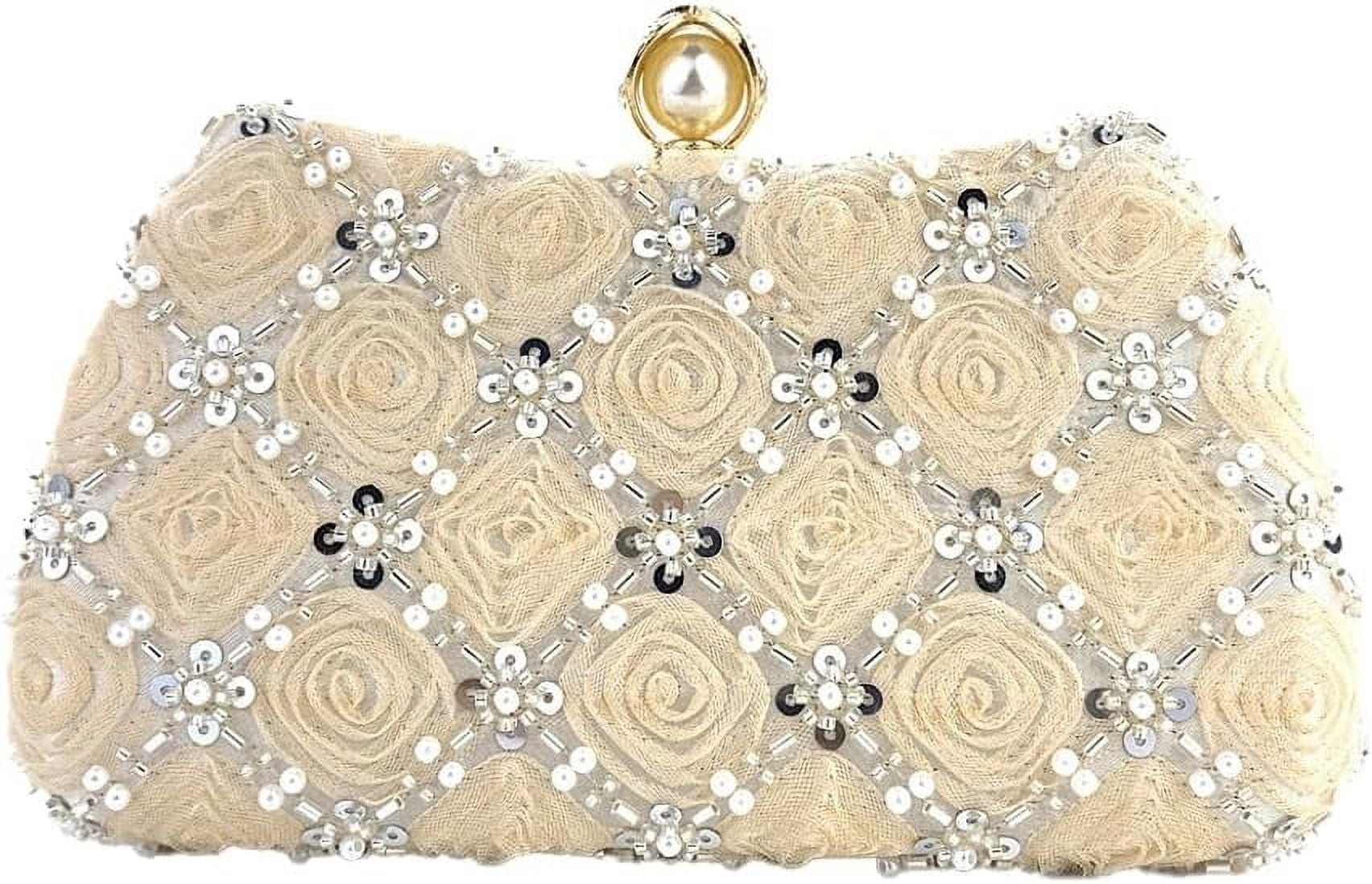 MMYGU Floral Evening Handbags Women Satin Pearl Beaded Clutch Purses ...