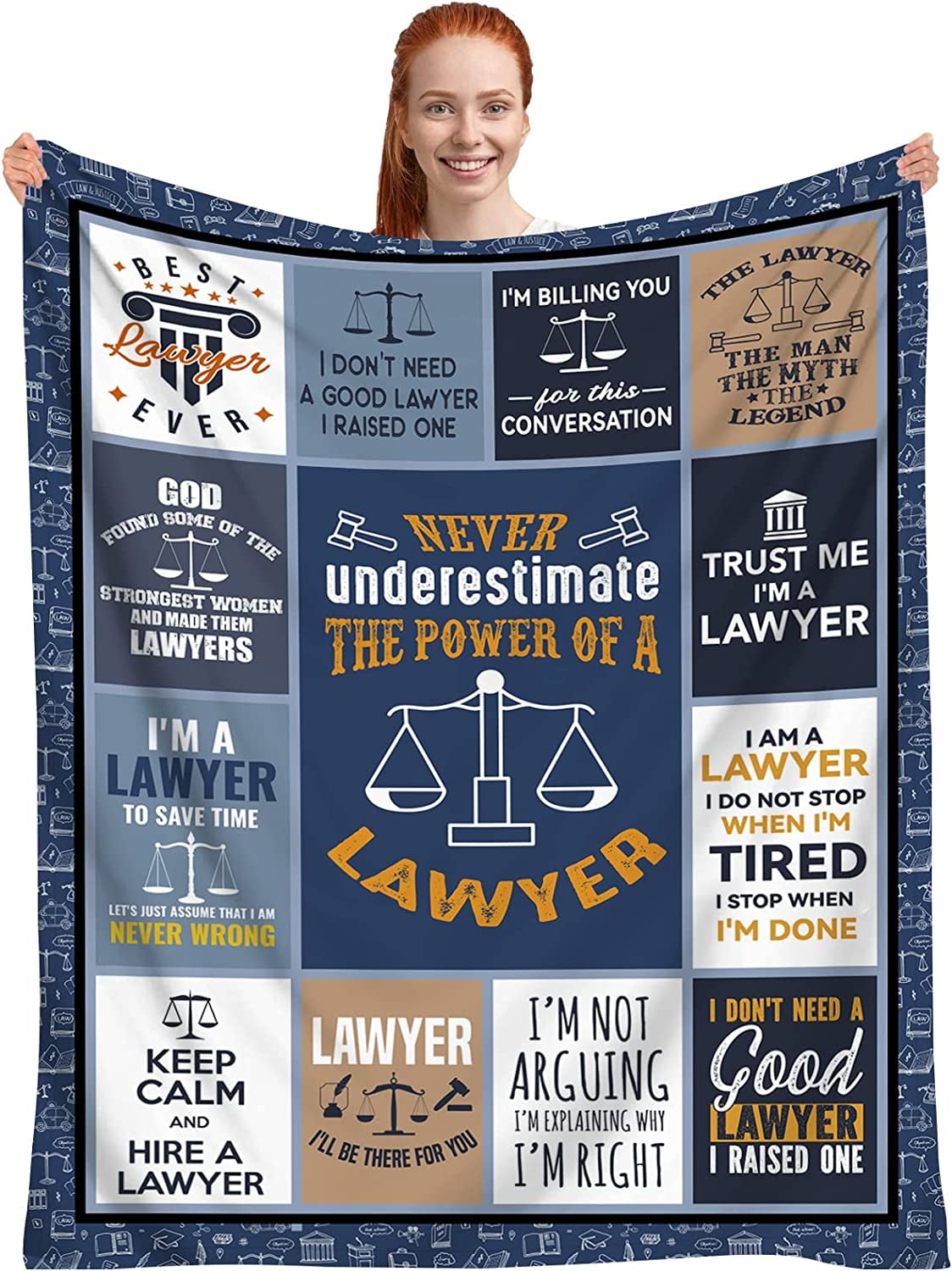 MMYGU Lawyer Gifts for Women Men Blue Scales of Justice Lawyer Blanket ...