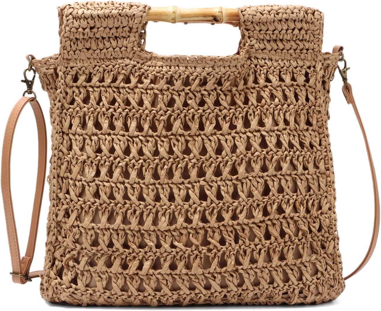 MMYGU Women Straw Beach Tote Bag Summer Large Bamboo Top Handle Handbag ...