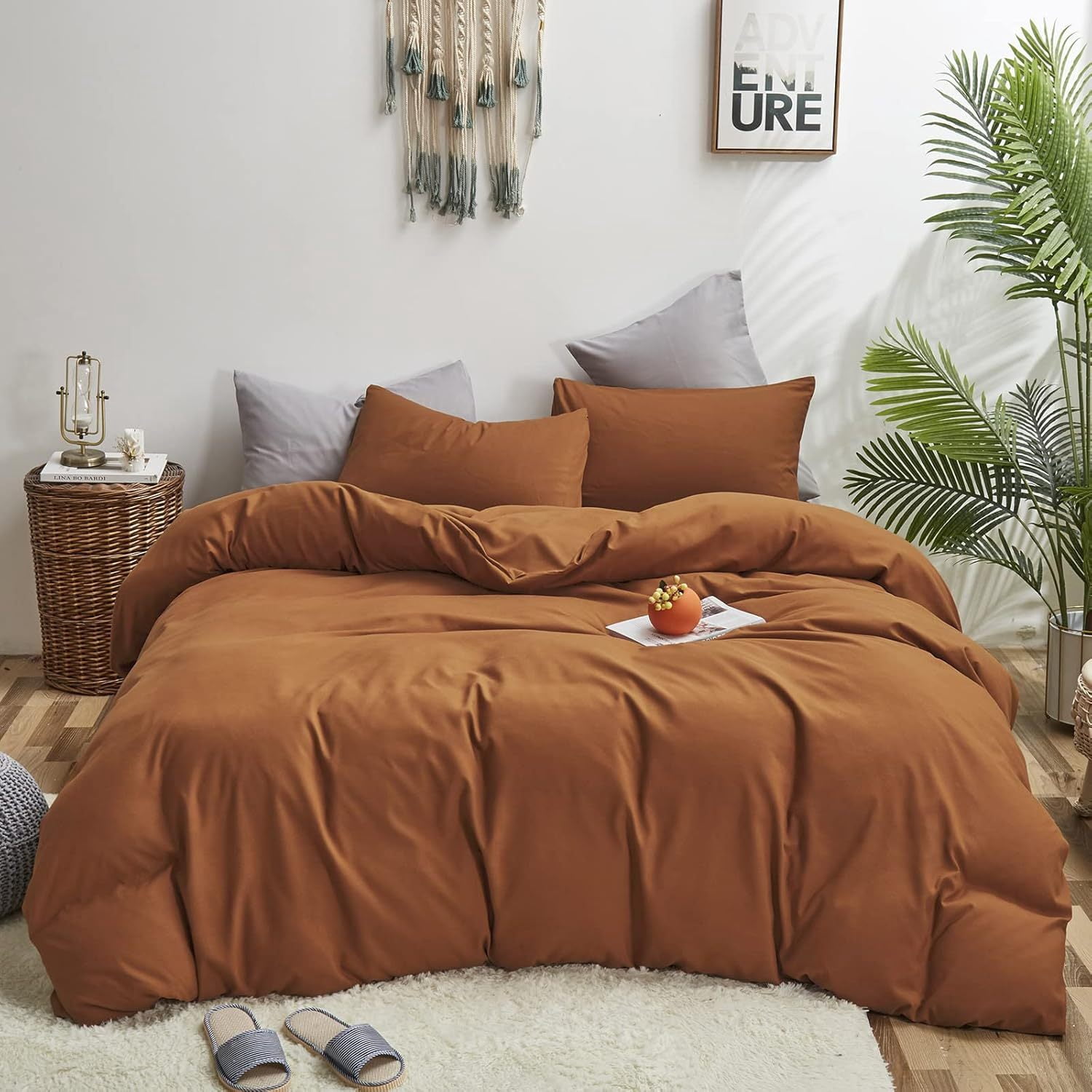 MMZP Brick Red Comforter Set Queen Clay Rust Red Color Bedding Set 3 ...