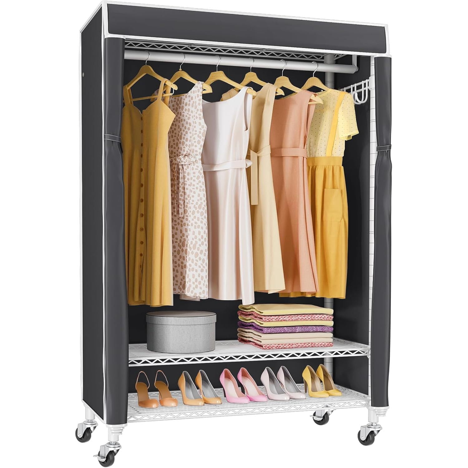 MMZP R1C Rolling Clothes Rack with Cover Portable Closet for Hanging ...