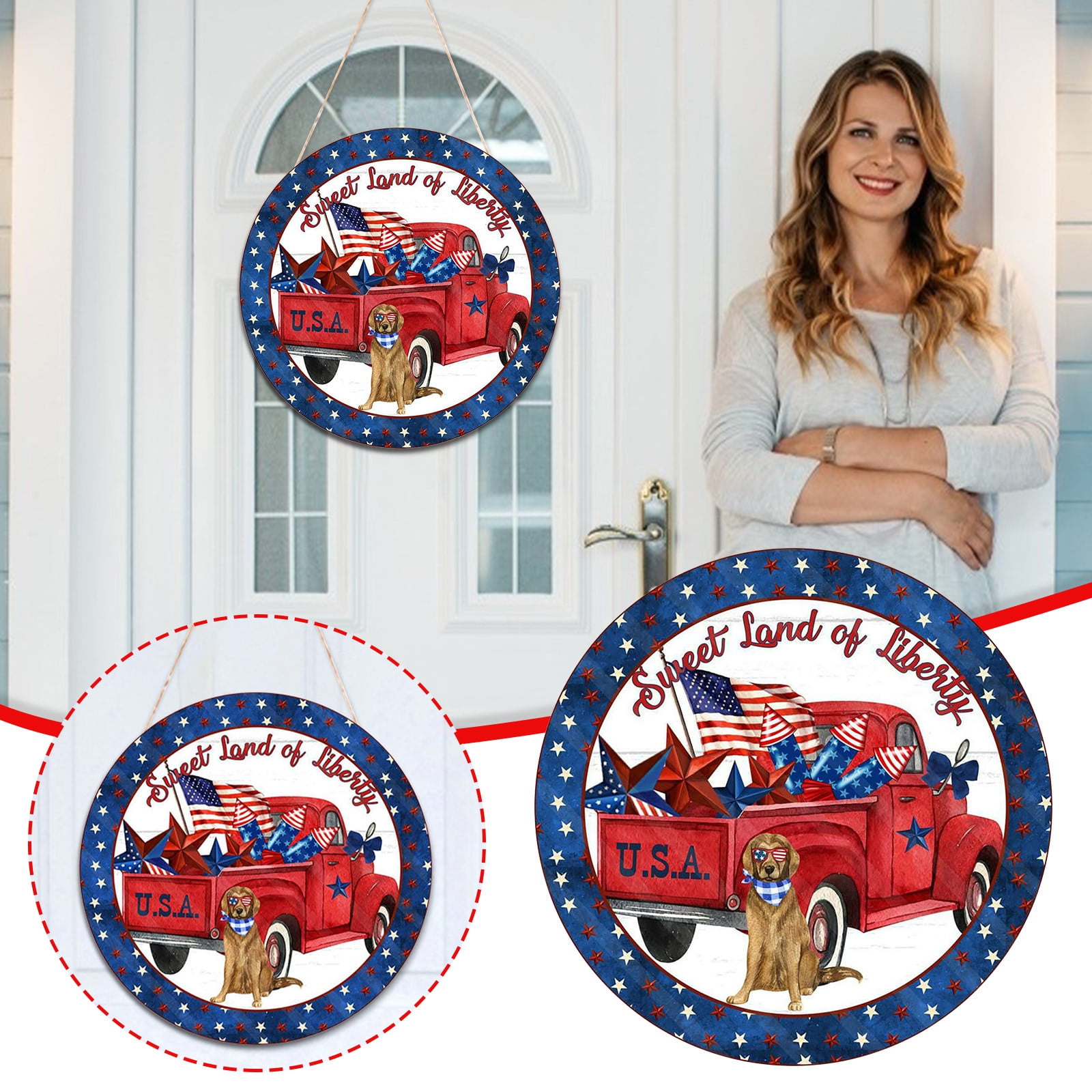 MNBFYX 4th of July Door Sign Independence Day Wooden Hanging Sign ...