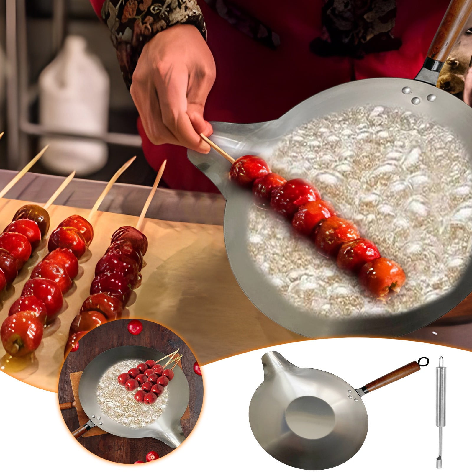 MNBFYX Sugar Pan Sugar Dipping Pan with Handle Cast Iron Grilling Wok ...