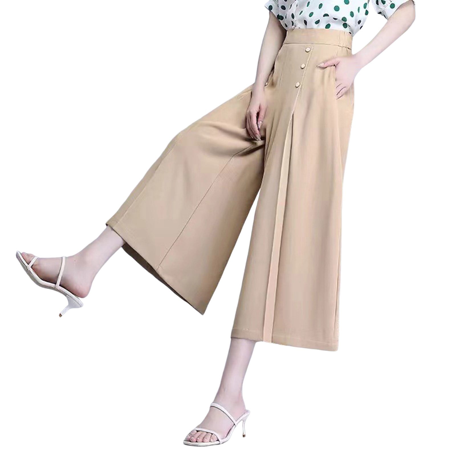 MNCEKFOD Culottes for Womens Flowy Wide Leg Culotte Button Decoration ...