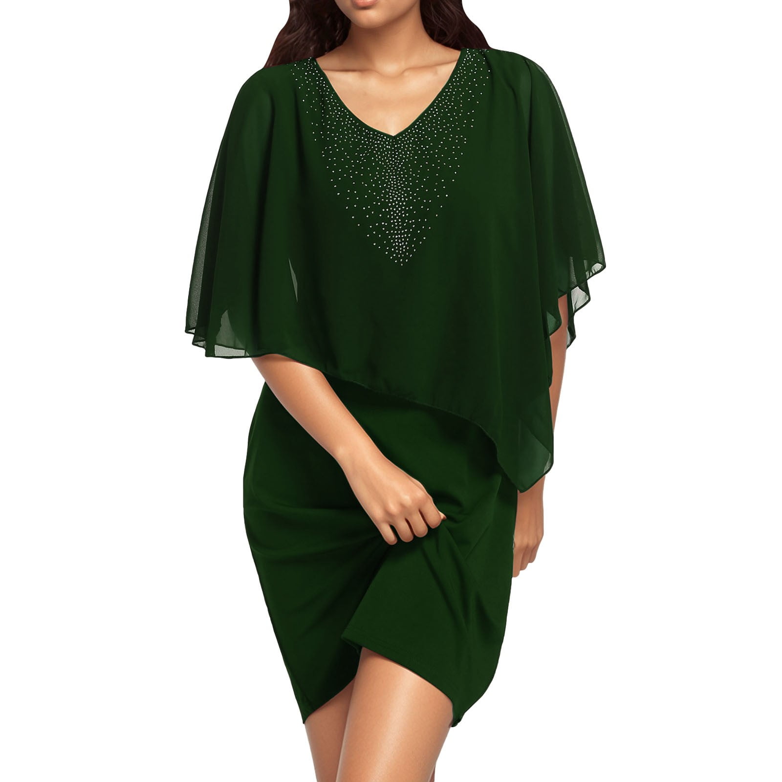 MNCEKFOD Dresses for Women 2025 Stylish Half Sleeve Dress Solid V Neck ...