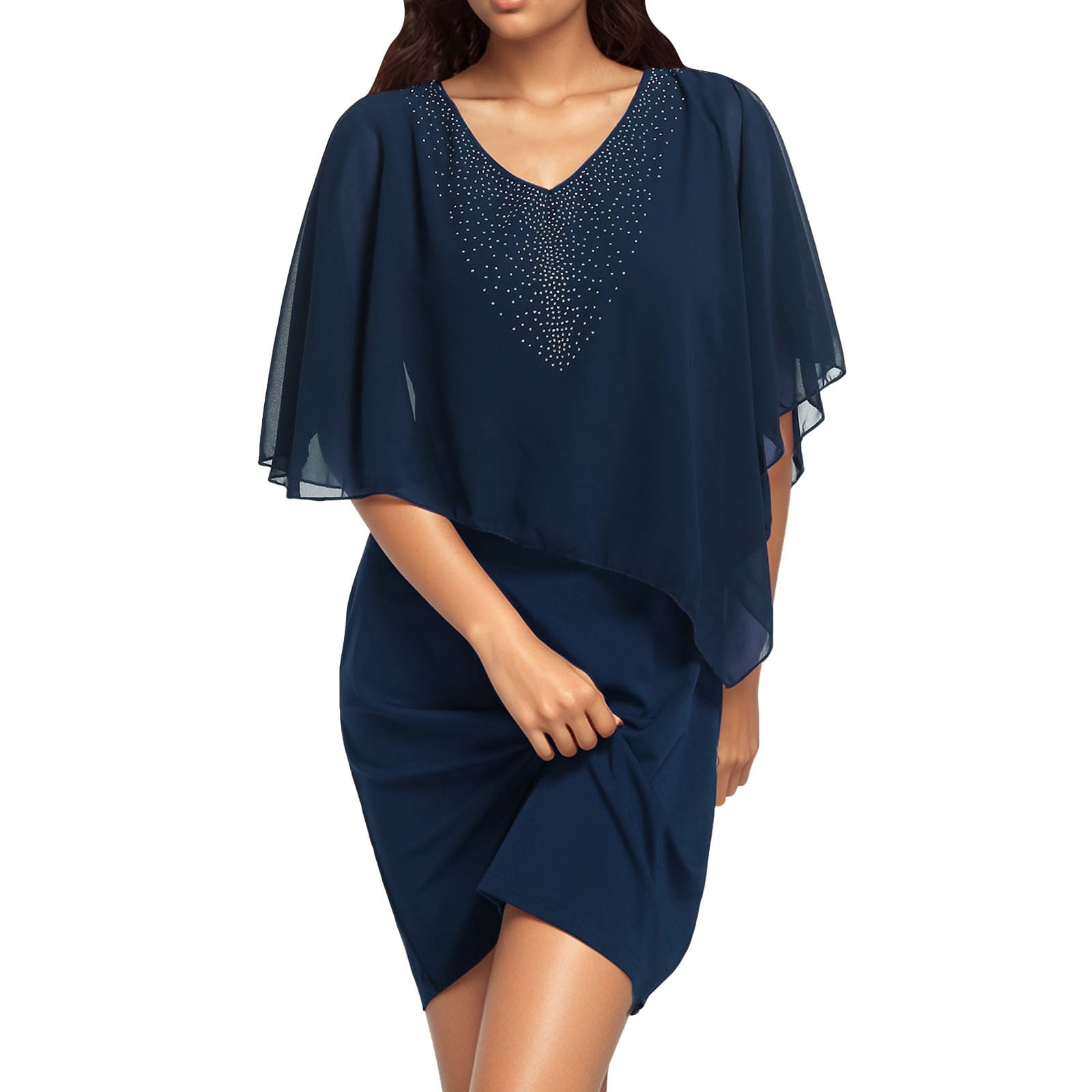 MNCEKFOD Dresses for Women 2025 Stylish Half Sleeve Dress Solid V Neck ...