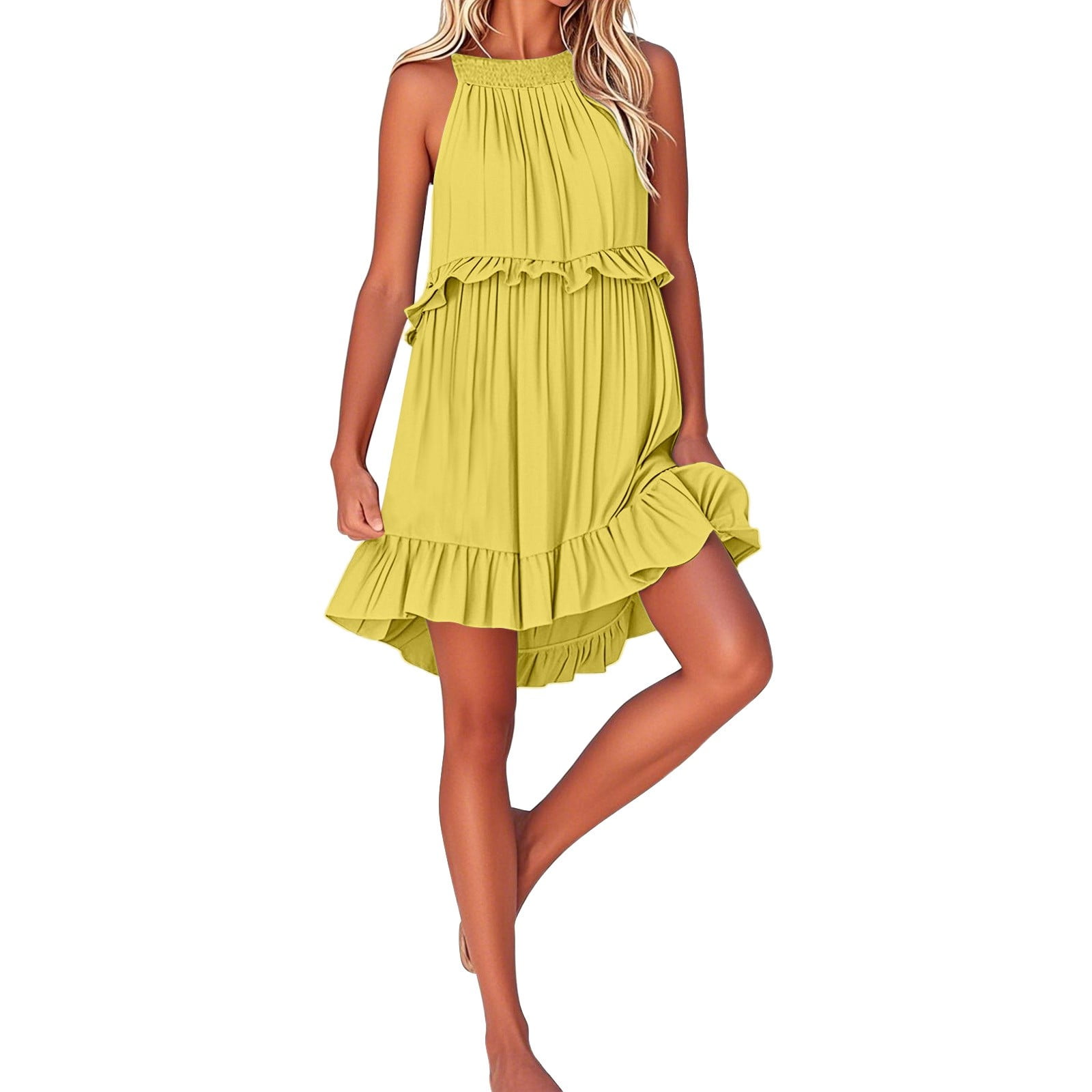 MNCEKFOD Dresses for Women 2025 Stylish Sleeveless Mini Dress Pleated ...