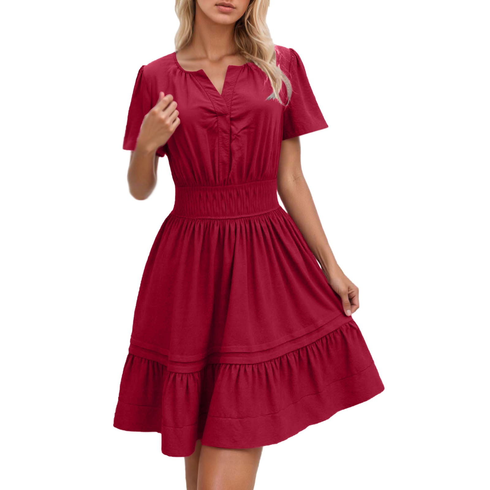 MNCEKFOD Dresses for Women 2025 V Neck Short Sleeve Flowy Dress Elegant ...