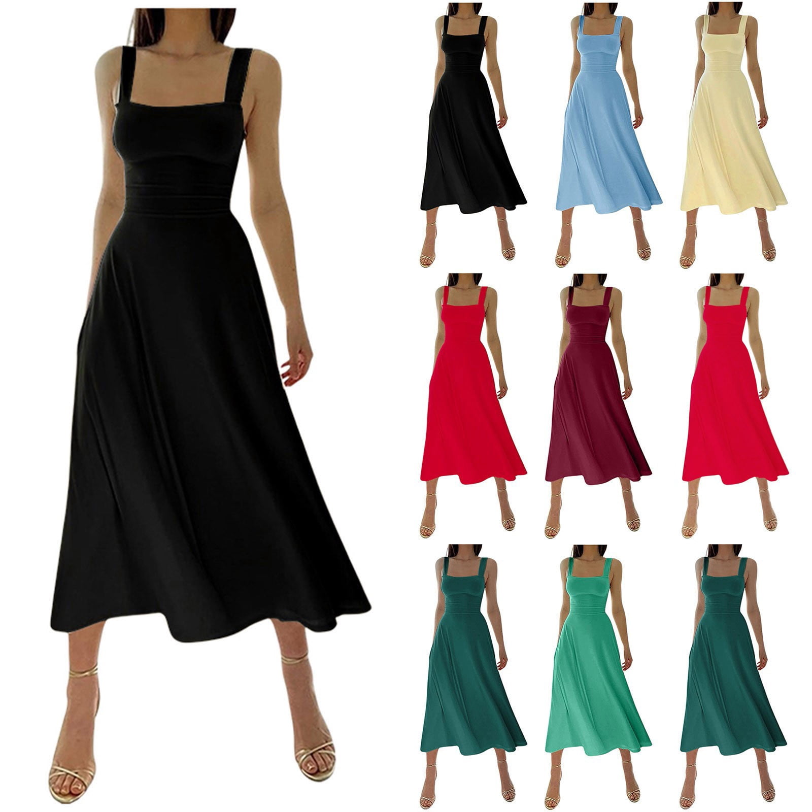 MNCEKFOD Dresses for Women 2032 Thick Shoulder Strap Slim Fit Lace Up ...