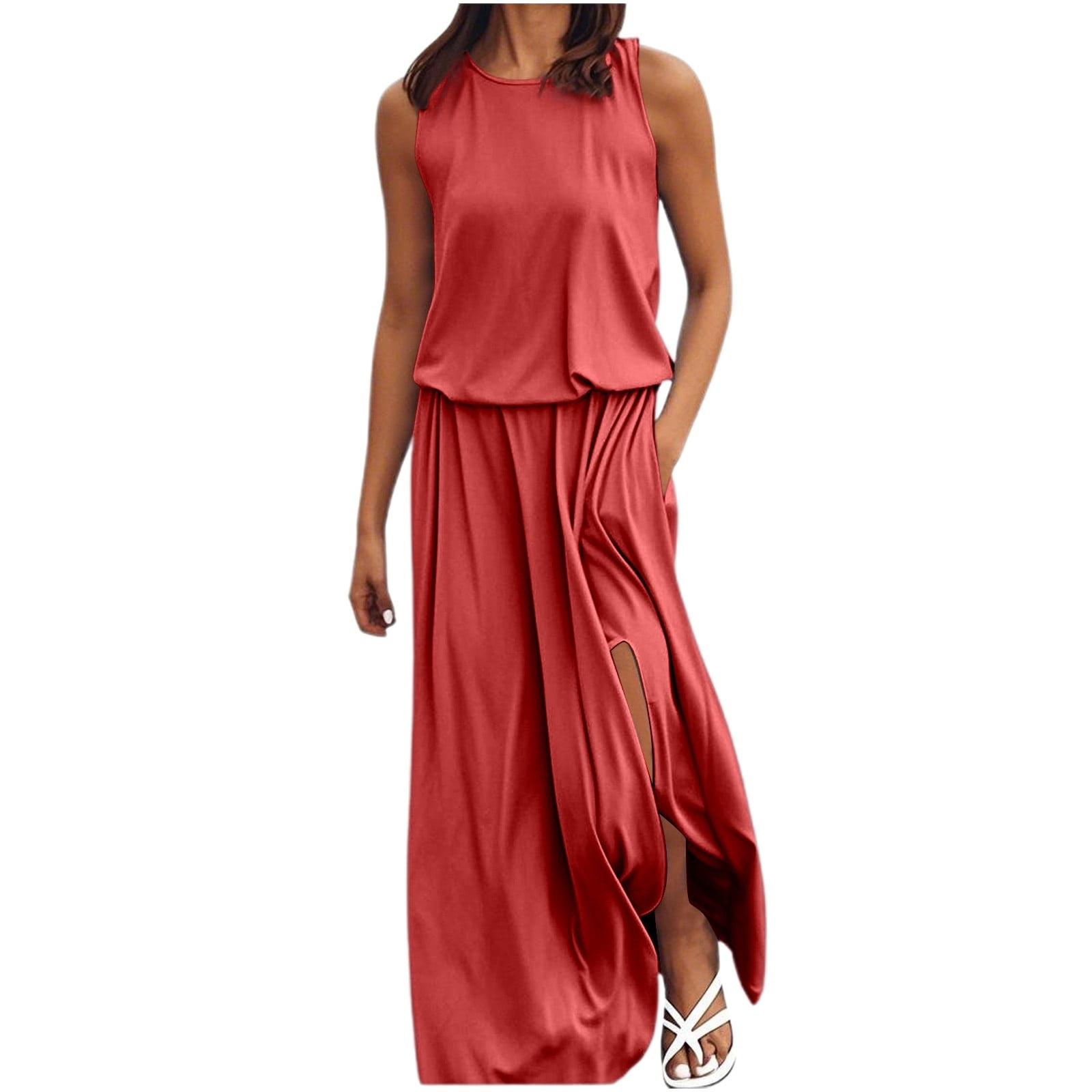 MNCEKFOD Dresses for Women 2229 Sleeveless Flowy Maxi Dress High ...
