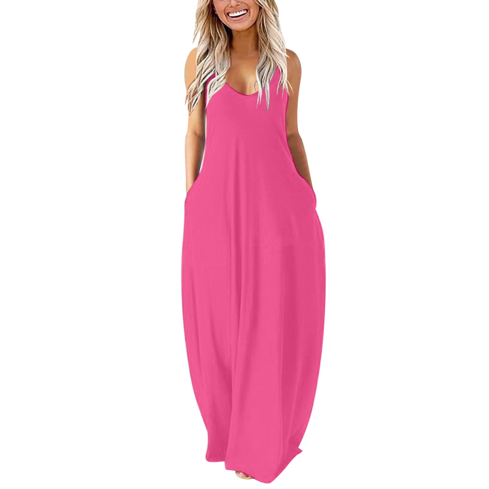 MNCEKFOD Dresses for Women Plus 2025 Oversized Solid V Neck Sleevedless ...