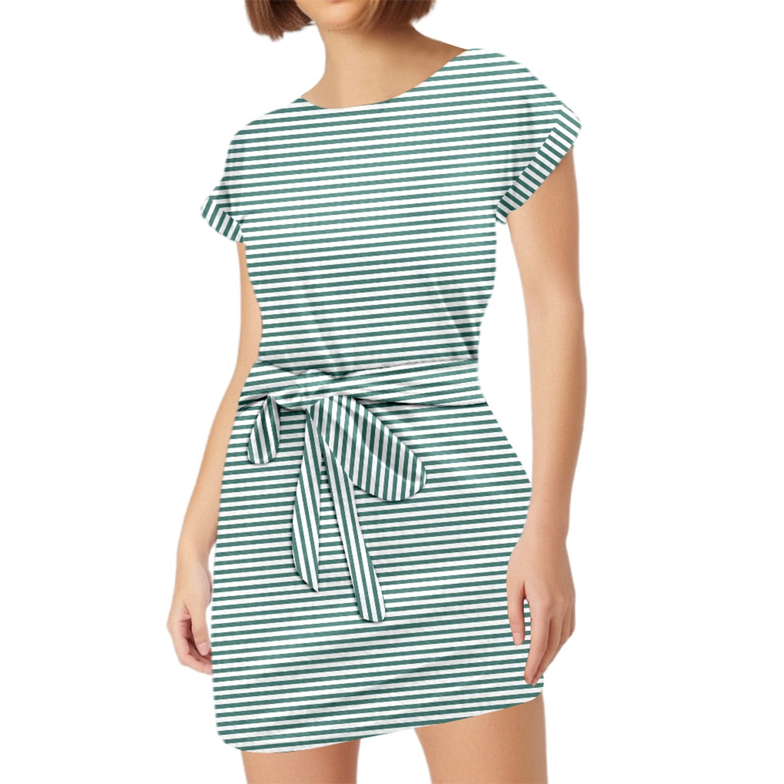 MNCEKFOD Dresses for Women Plus 2025 Stylish Striped Mini Dress Short ...