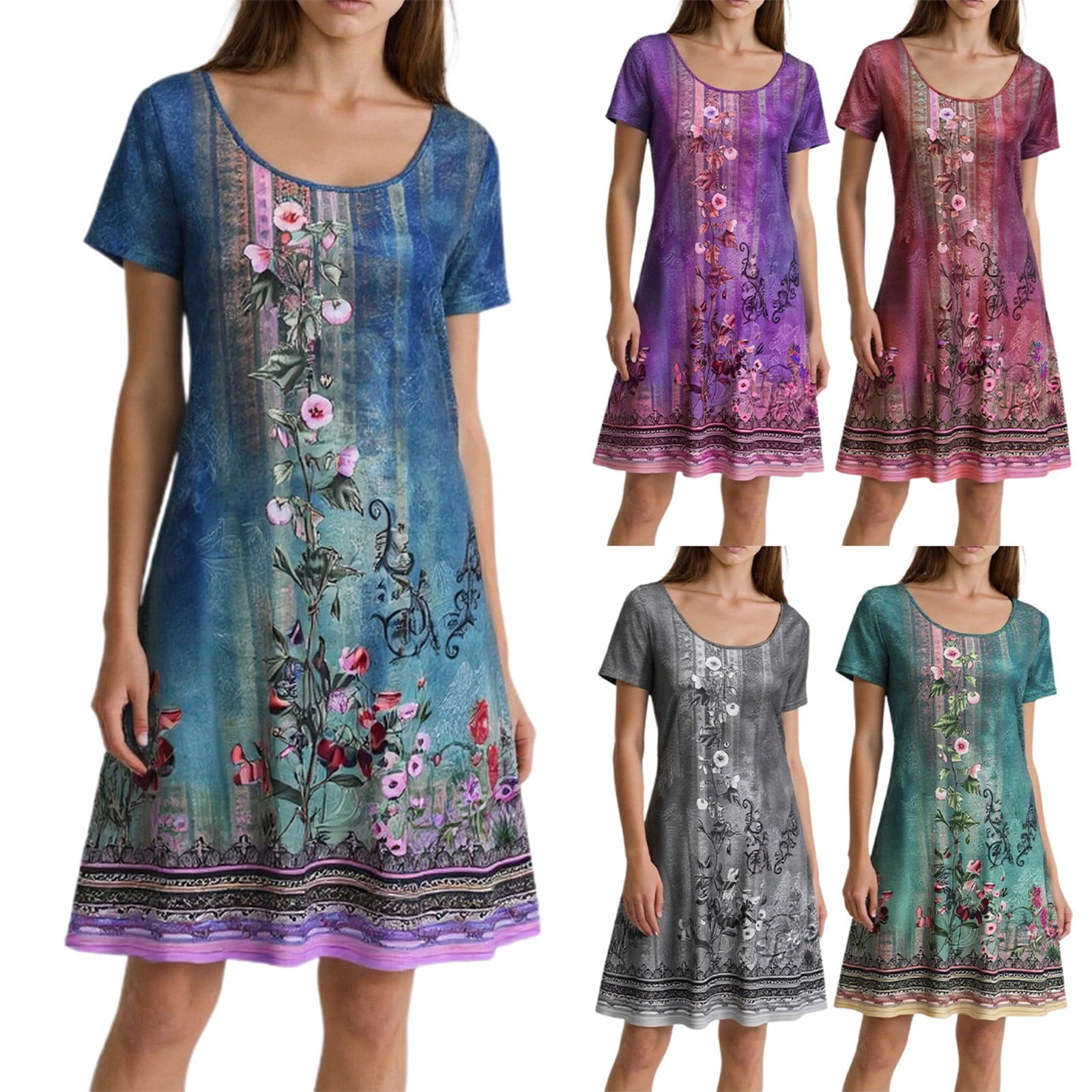 MNCEKFOD Dresses for Women Summer Casual Short Sleeve Crew Neck Midi ...