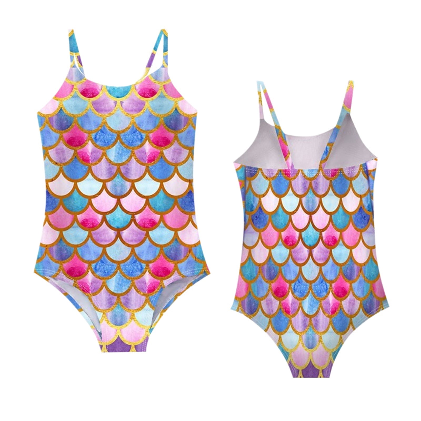 MNCEKFOD Girl's Swimsuits New One Piece Fish Scale 3D Printed Cute ...