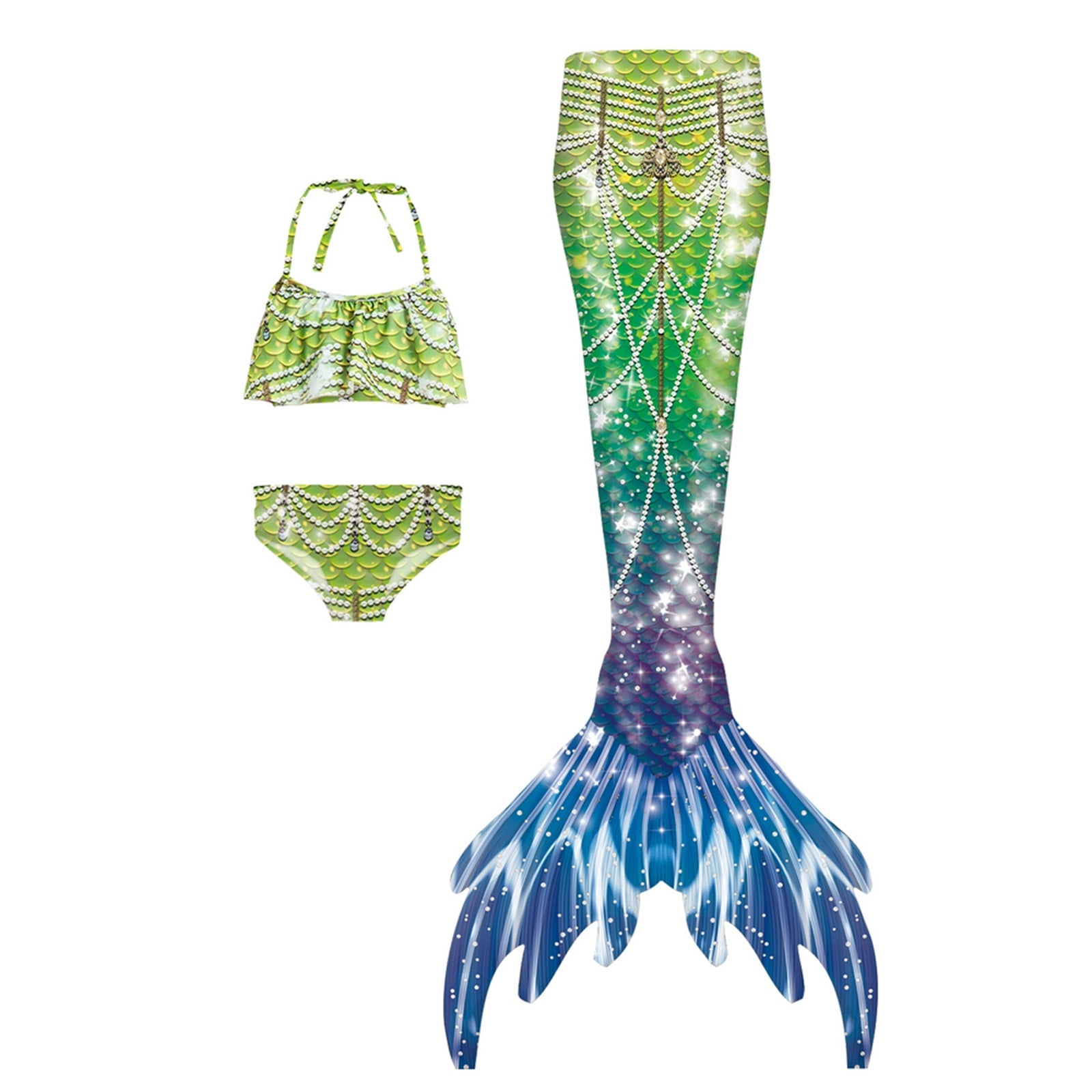 MNCEKFOD Girls Swimsuit New 3 Pcs Straps Princess Bathing Suits Fish ...