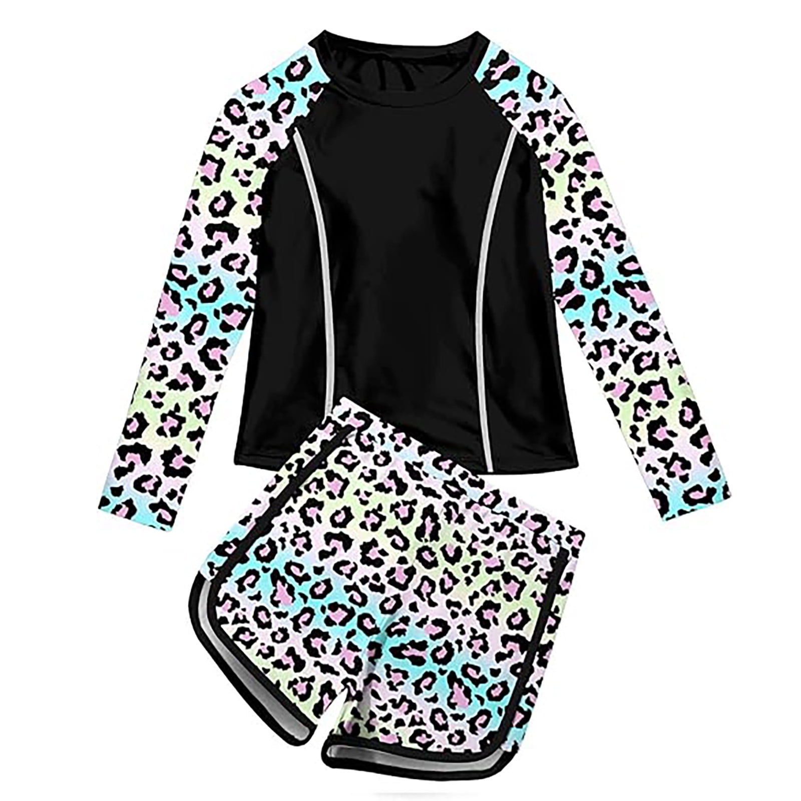 MNCEKFOD Girls Swimsuits New 2 Piece Rash Guard Long Sleeve Bathing ...