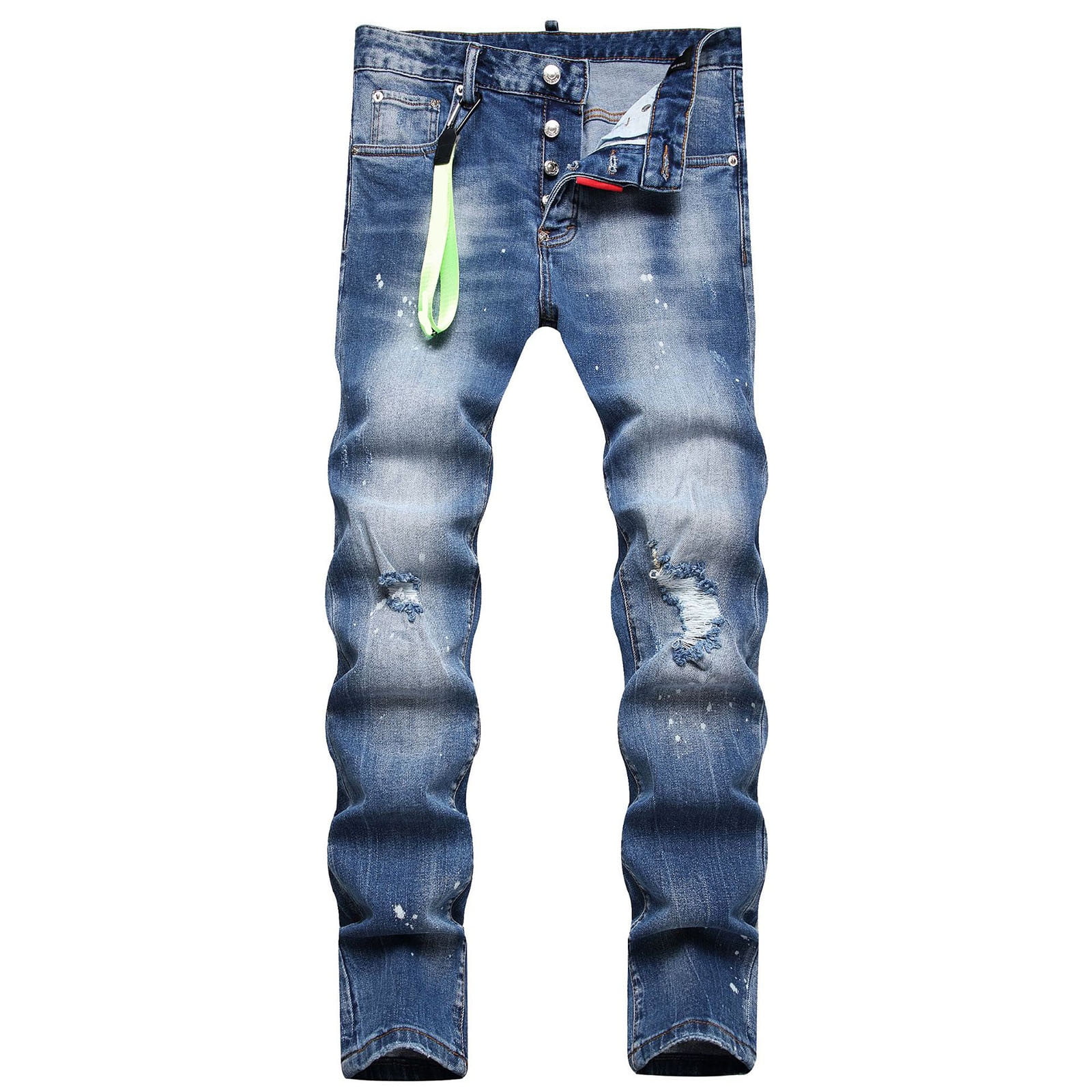 MNCEKFOD Jeans For Men Streetwear Ripped Stacked Jeans Stretch Patched ...