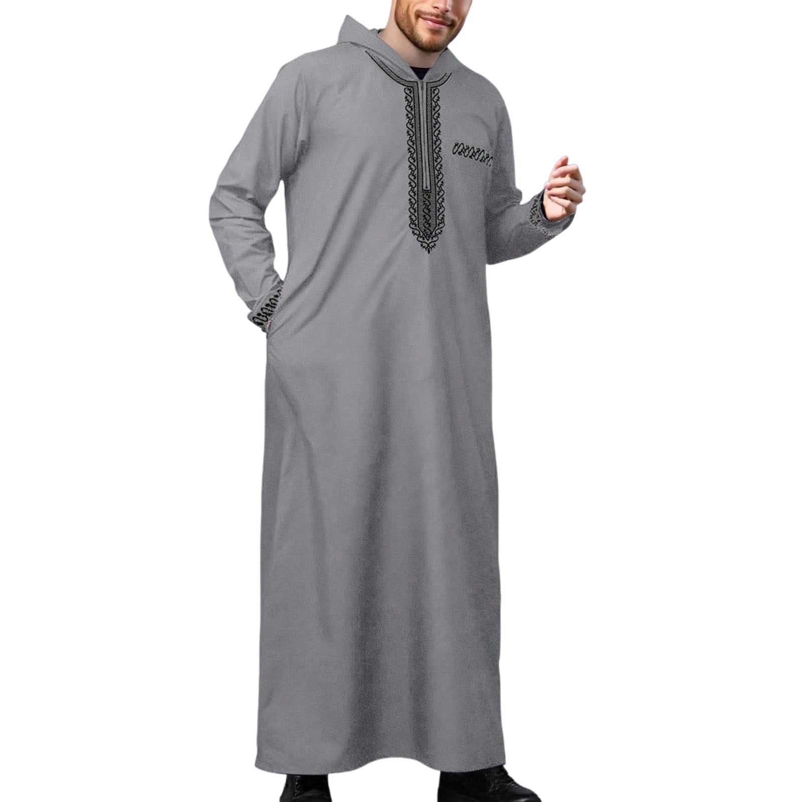 MNCEKFOD Men Shirts Summer 2025 Muslim Middle Arab Robe Casual Hooded ...