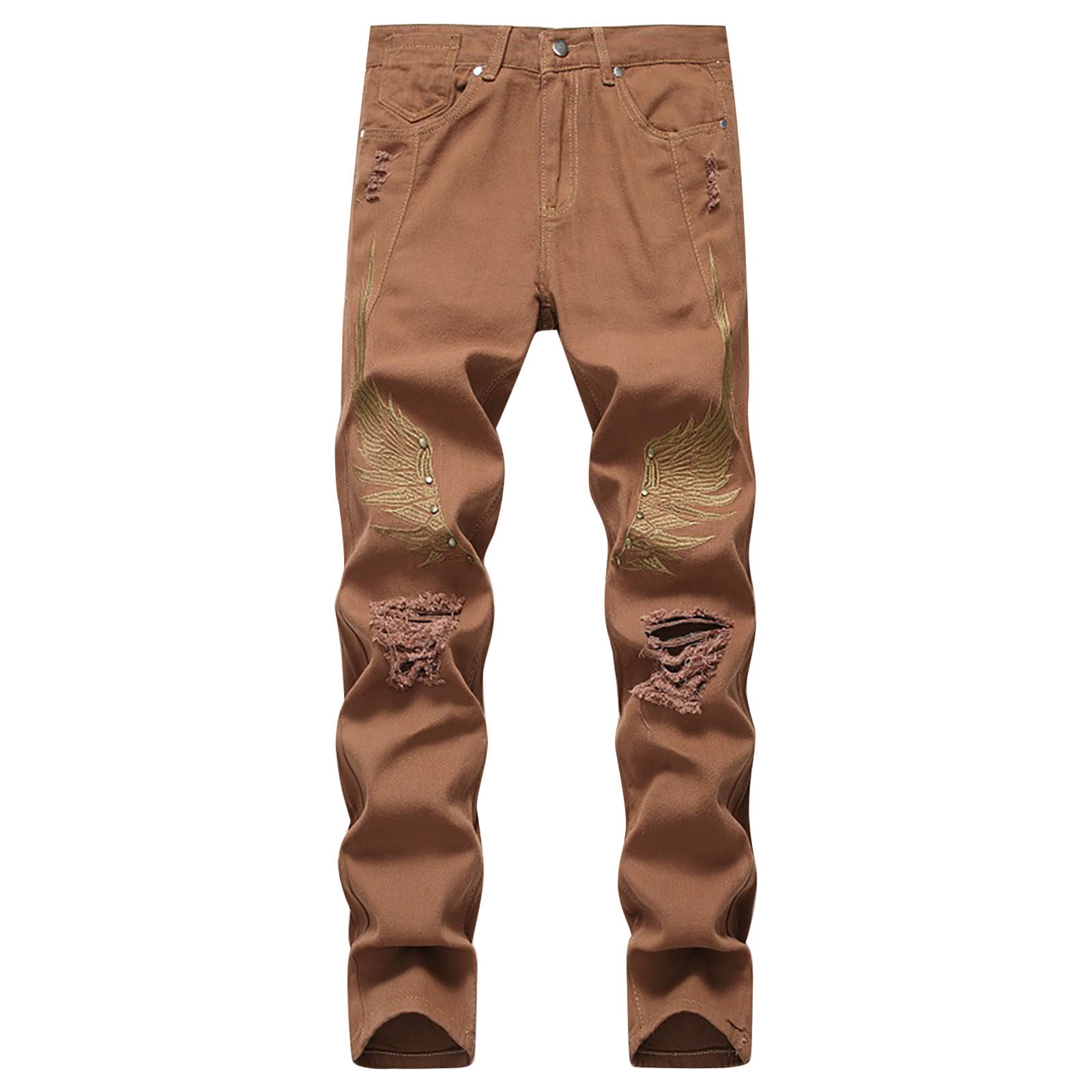 MNCEKFOD Mens Jeans Stylish Wing Embroidered Streetwear Denim Trousers ...