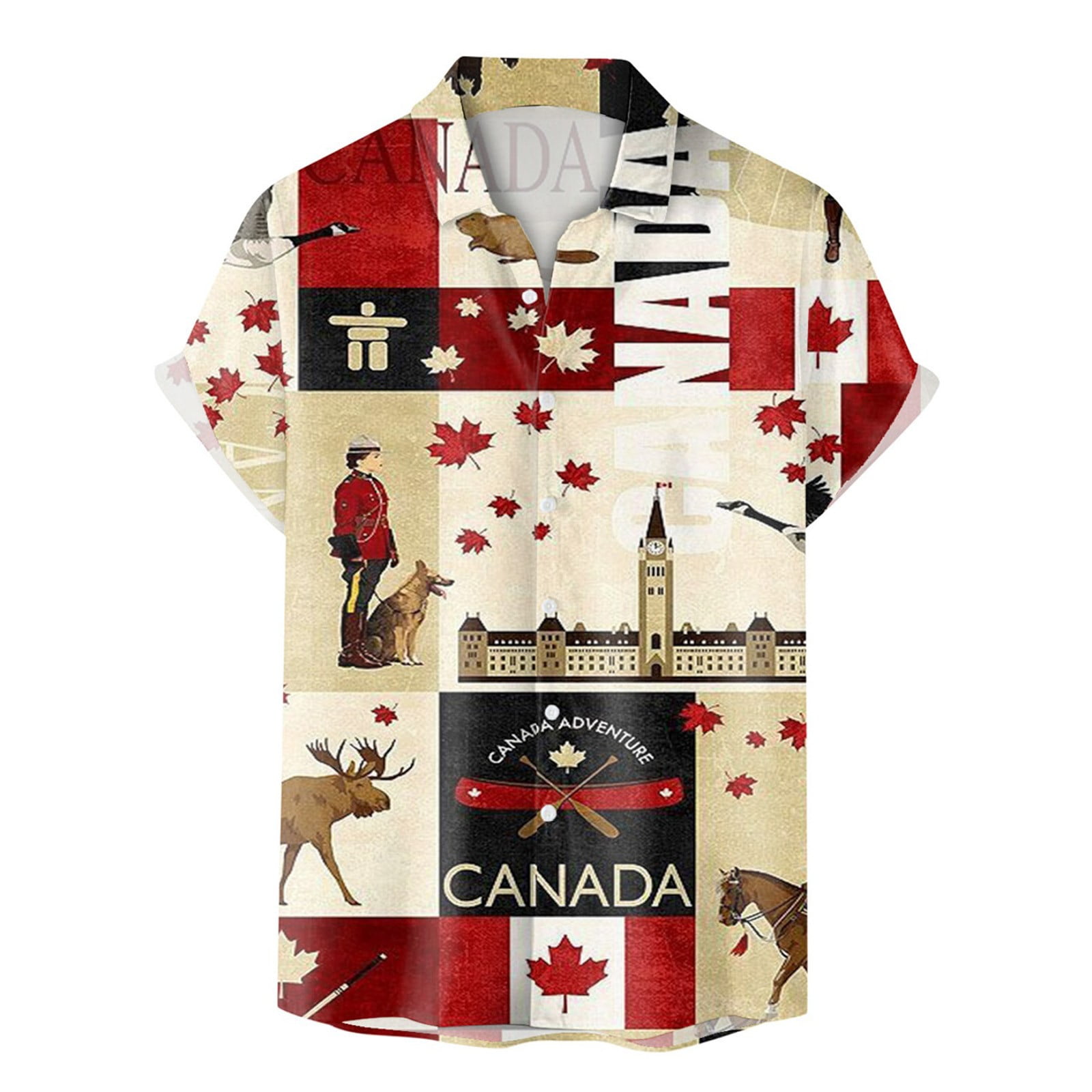 MNCEKFOD Mens Shirt Canada Day Lapel Button Short Sleeve Shirt Beach ...