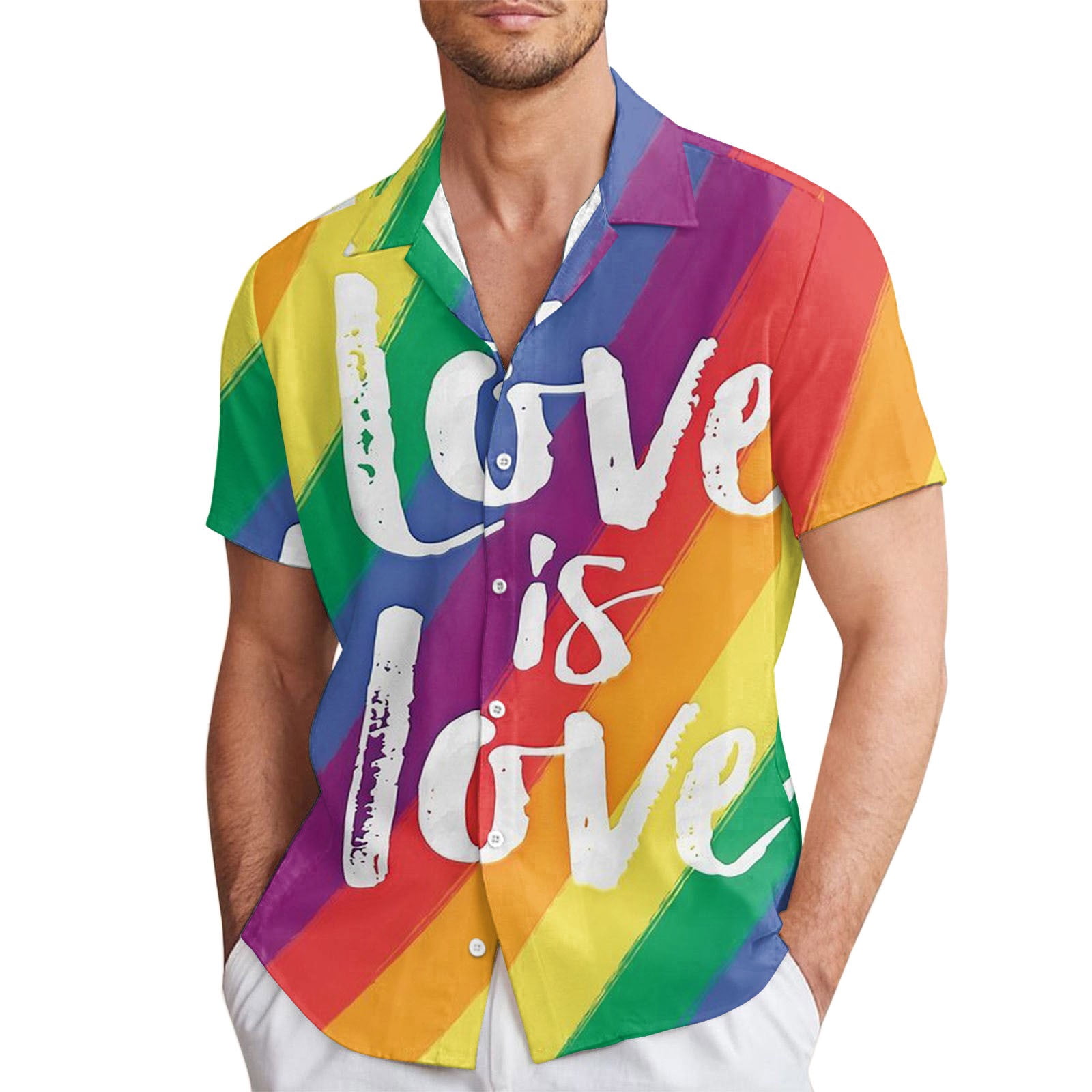 MNCEKFOD Mens Shirt Summer 2025 Stylish Rainbow Printed Short Sleeve ...