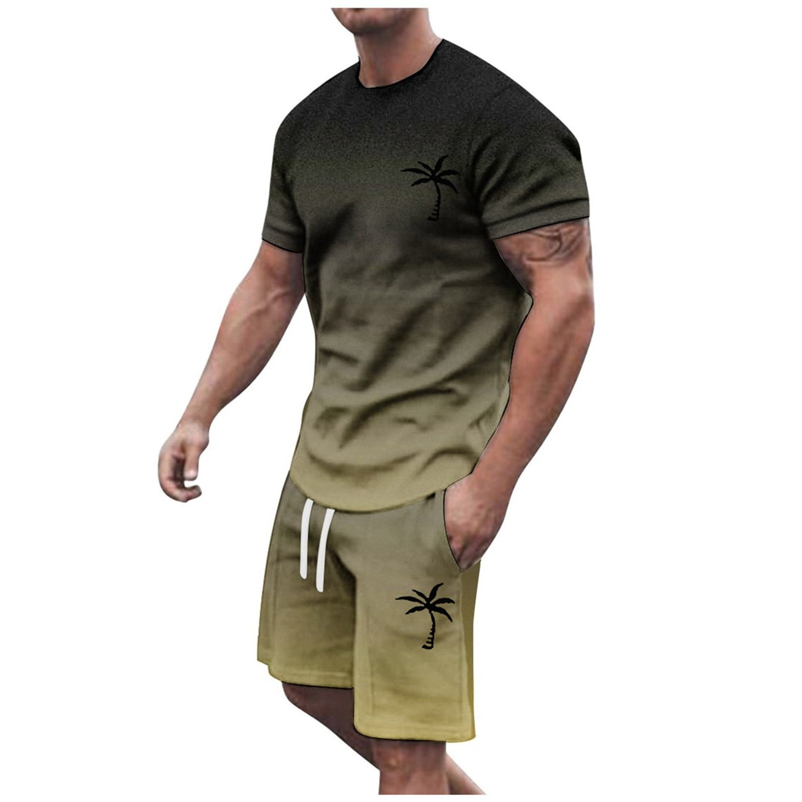 MNCEKFOD Mens Short Sets 2 Piece Outfits Summer 2025 Loose FitO Neck Short Sleeve Athletic Suit ...