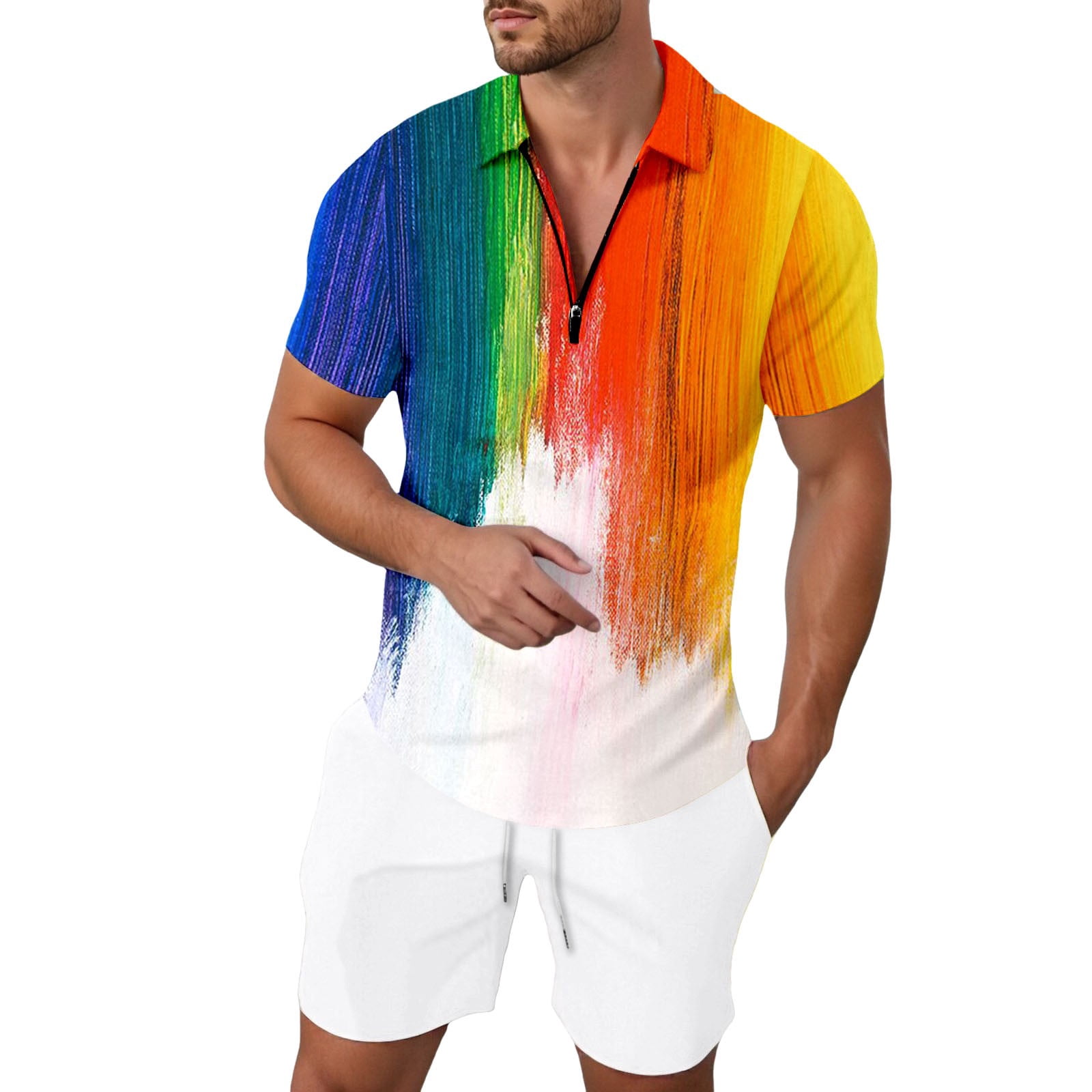 MNCEKFOD Mens Short Sets 2 Piece Outfits Summer 3D Printed Short Sleeve ...