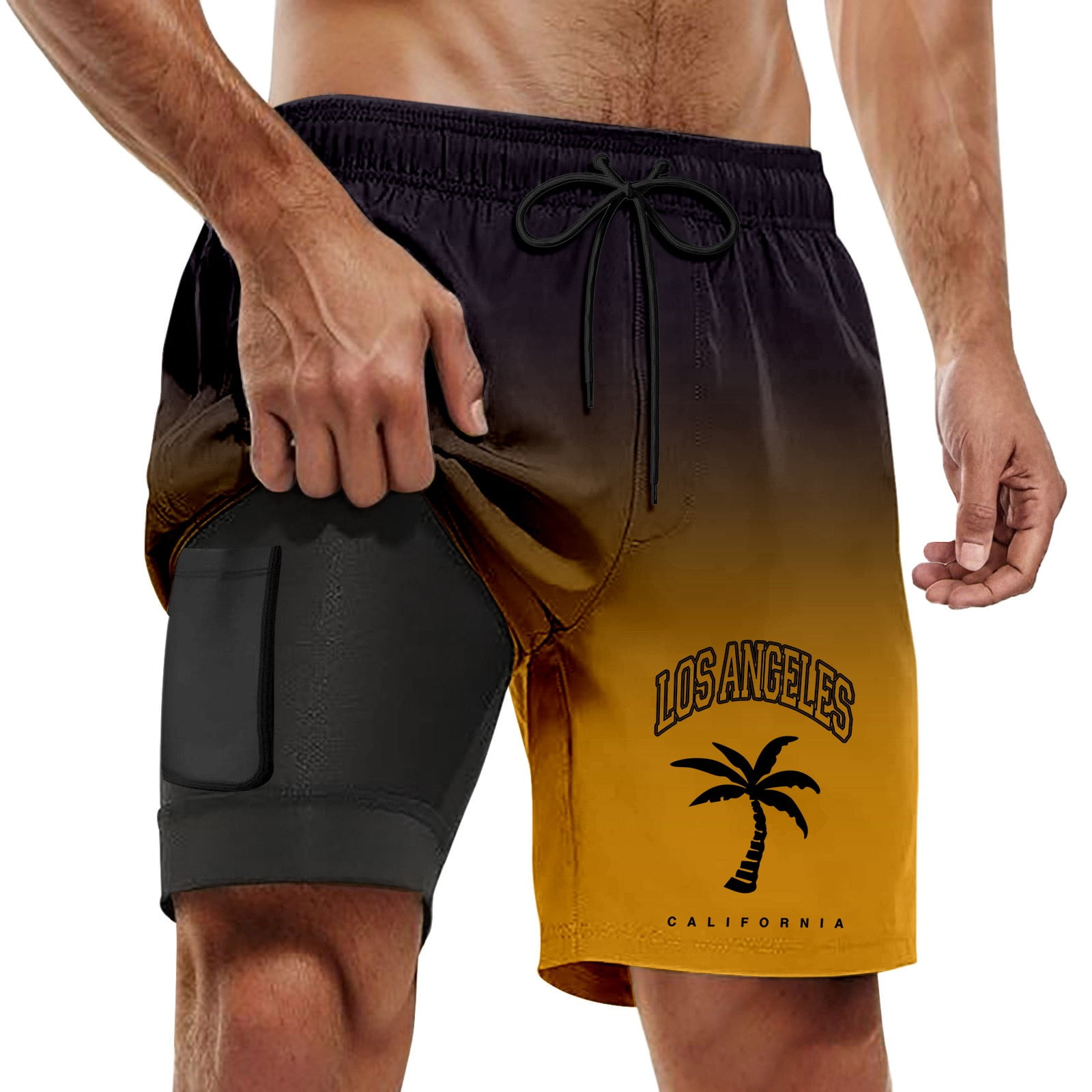 MNCEKFOD Mens Swim Trunks Trendy Printed Trendy Quick Dry Double Layer ...