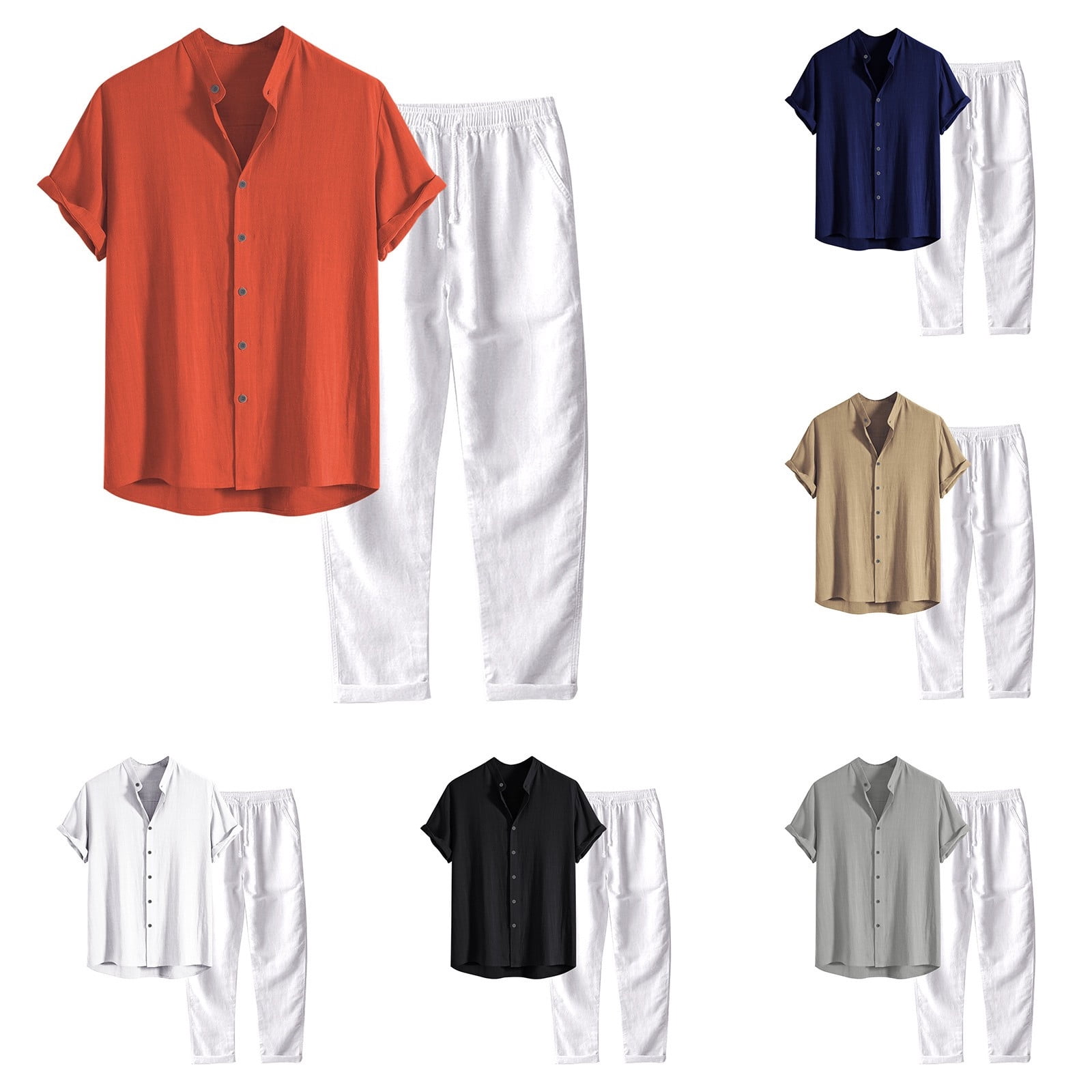 MNCEKFOD Pant Sets Men 2 Pieces Outfits Button Down Short Sleeve ...