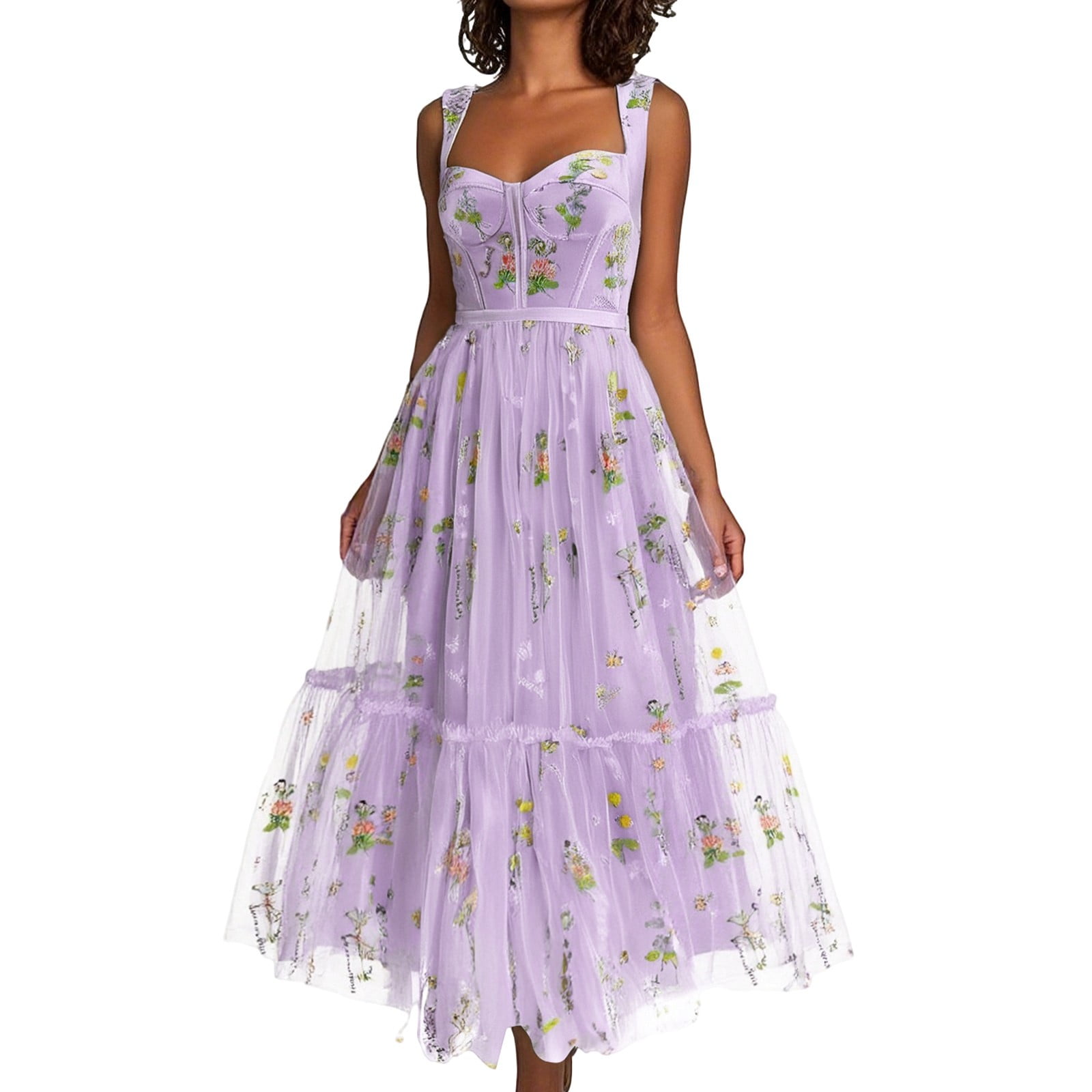 MNCEKFOD Summer Dresses for Women 2025 Flower Embroidery Prom Dress Tea ...