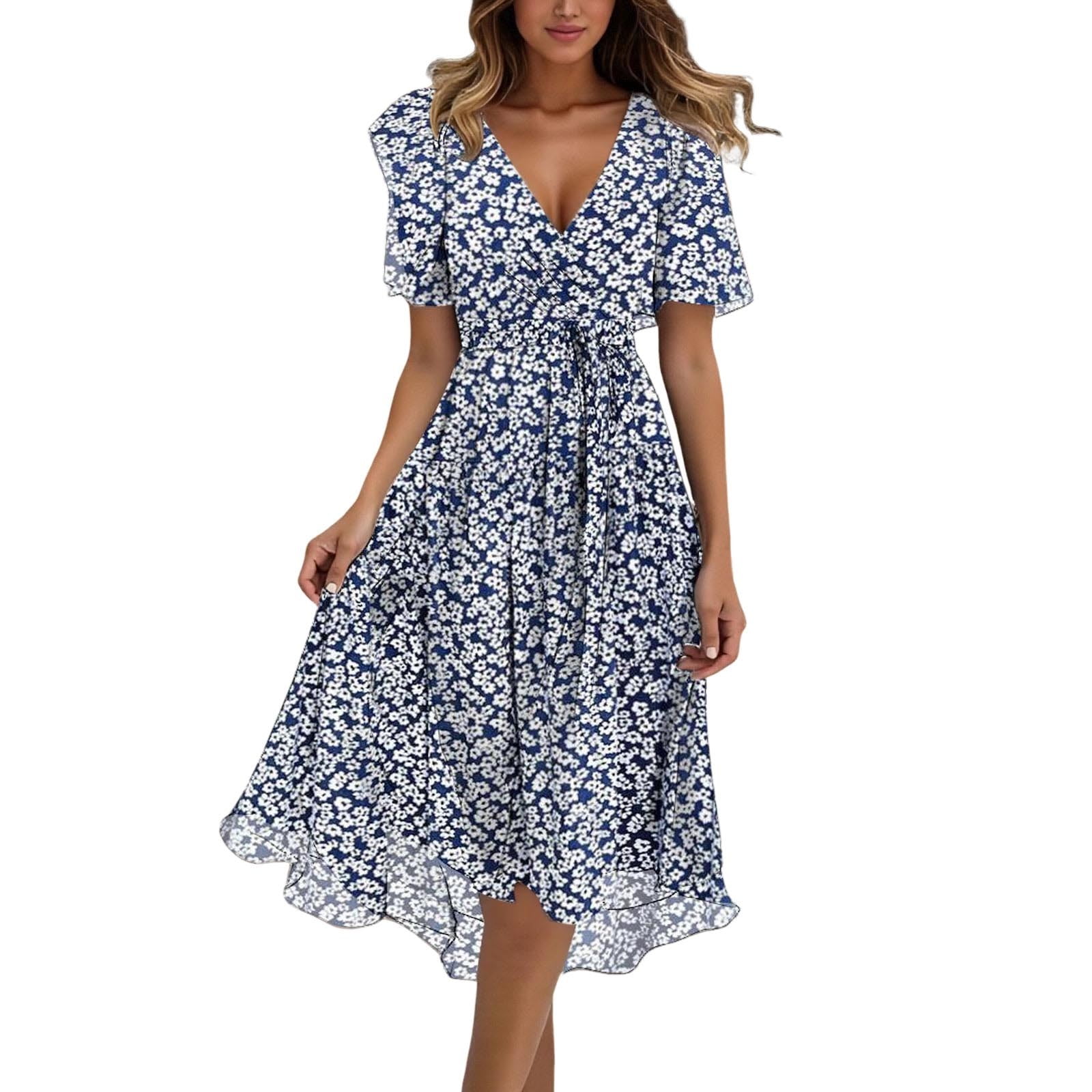 MNCEKFOD Sun Dresses for Women 2025 Vacation Boho Floral Printed ...